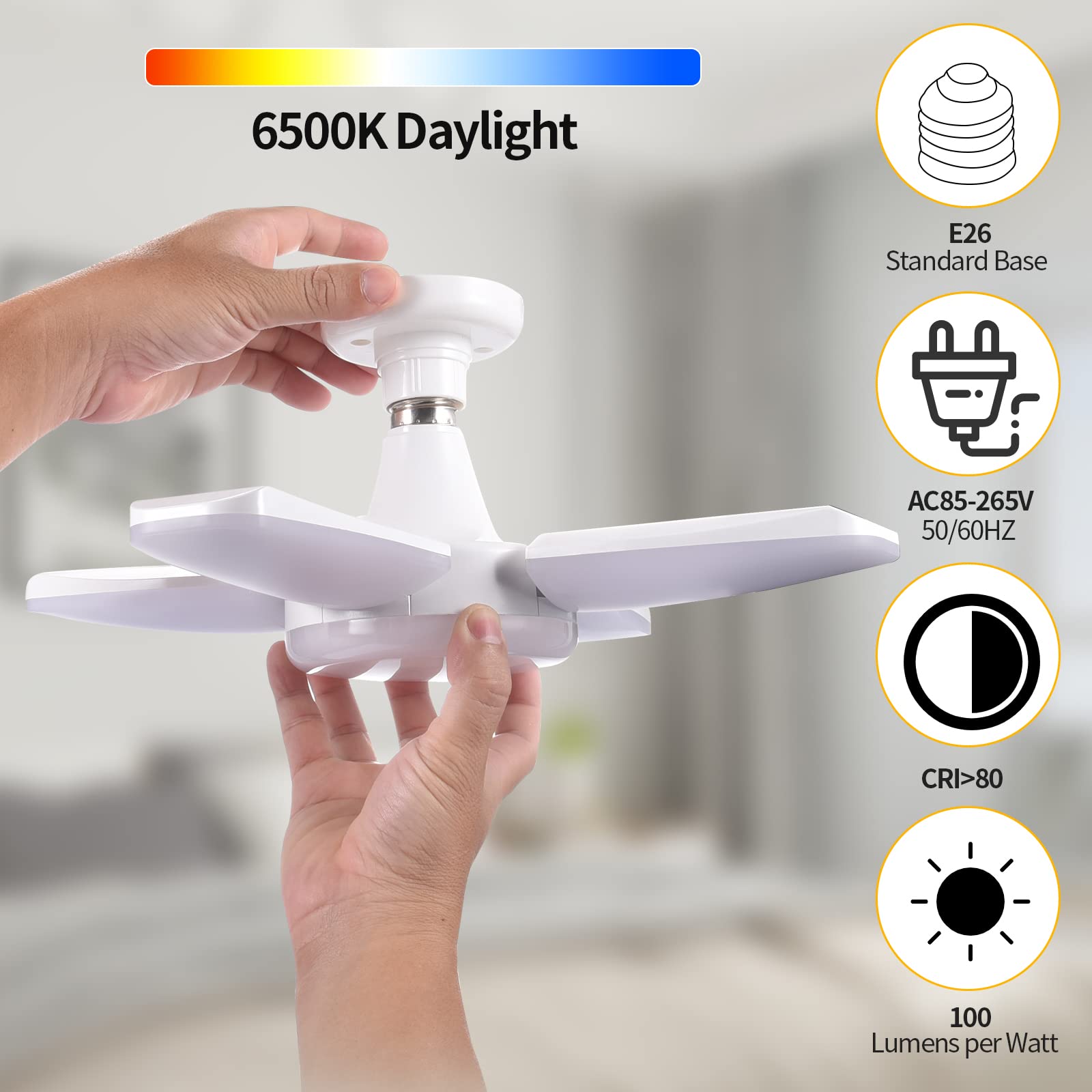 YWD LED Garage Light 2 Pack, 60W Deformable Garage LED Lights Ceiling LED Shop Light 6000LM 6500K LED Lights for Garage - E26/E27 Screw Socket, Bright Garage Lighting for Warehouse Basement Workshop…