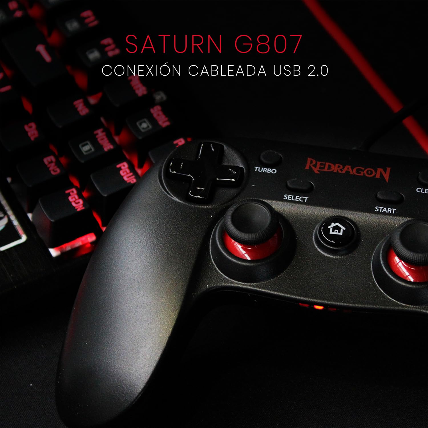 Redragon G807 Gamepad, PC Game Controller, Joystick with Dual Vibration, Saturn, for Windows PC, PS3, Playstation, Android, Xbox 360 (Black, Wired)