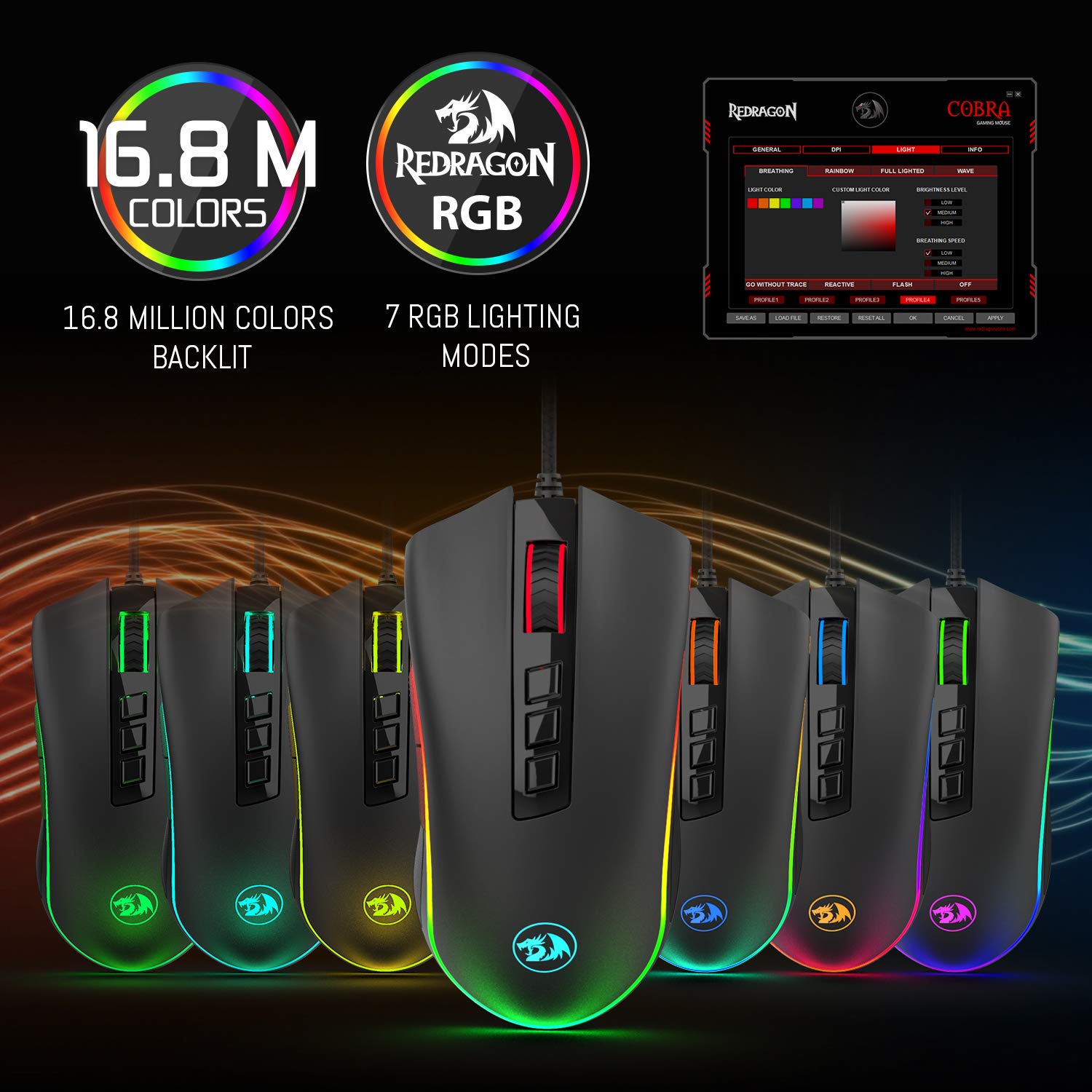 Redragon M711-FPS Cobra FPS Optical Switch (LK) Gaming Mouse, Wired RGB Gamer Mouse w/ 50 Million Click Lifespan, Onboard 16,000 DPI (32,000 via Software) and 7 Programmable Macro Buttons