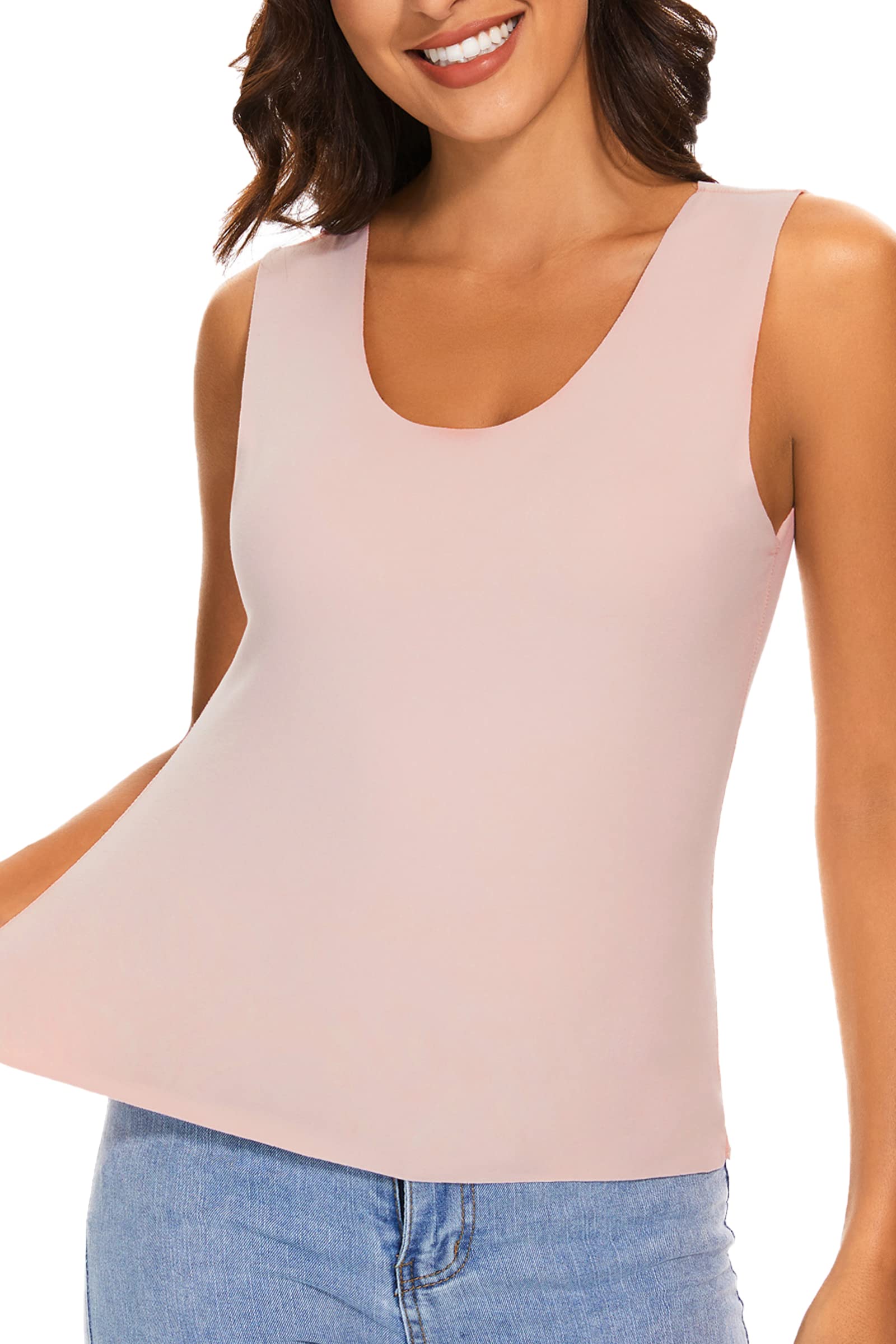 TLGAVQUEEN Womens Thermal Tank Tops Warm Base Layer Sleeveless Underwear Black Nude L