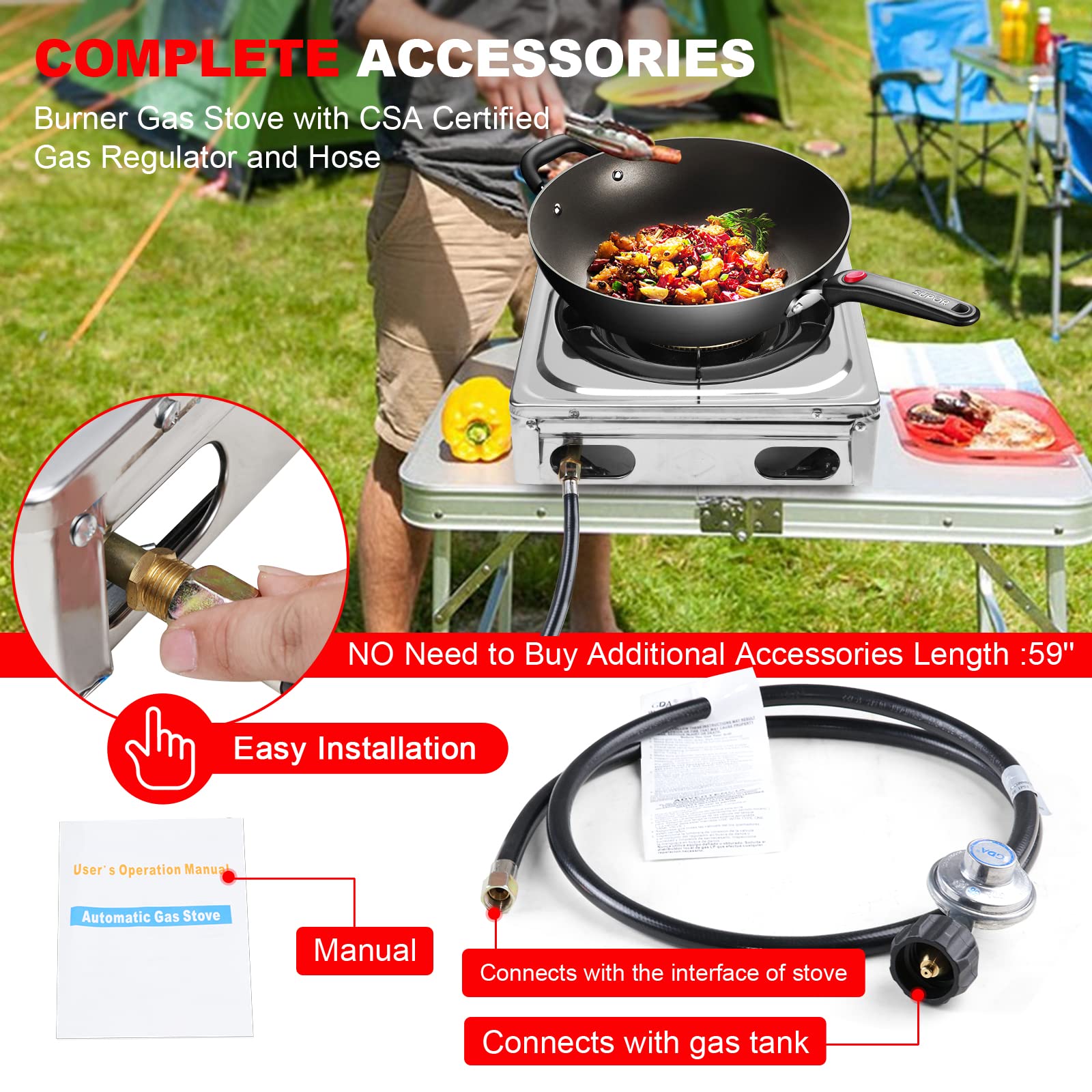 Propane Gas Cooktop,Single Burner Gas Stove Stainless Steel Portable Gas Stove,Auto Ignition Camping Single Burner LPGfor RV, Apartments, Outdoor