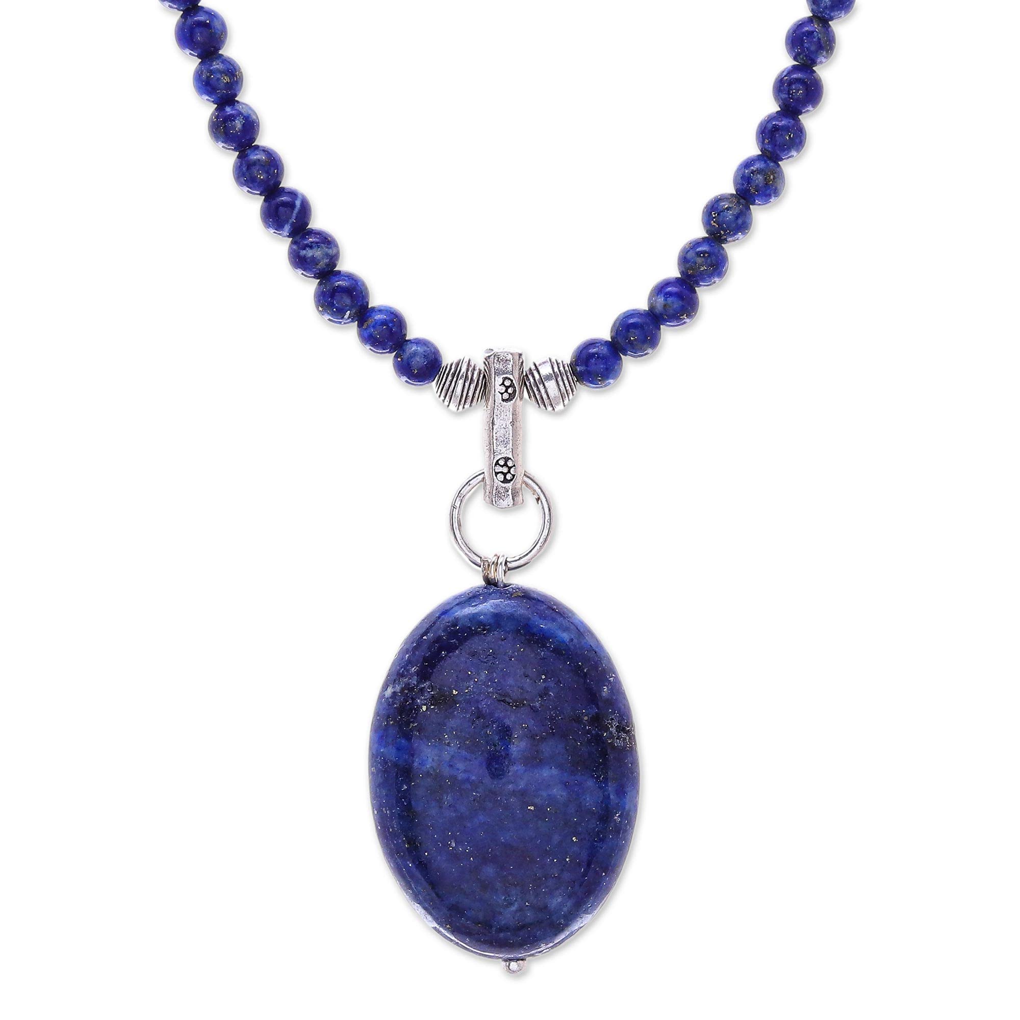 NOVICA Artisan Handcrafted Lapis Lazuli Pendant Necklace | Handmade Crystal Pendant Necklace | Adjustable .925 Sterling Silver Necklace | Artisan Necklace Pendant | Blue Lady Themed Necklace Thailand