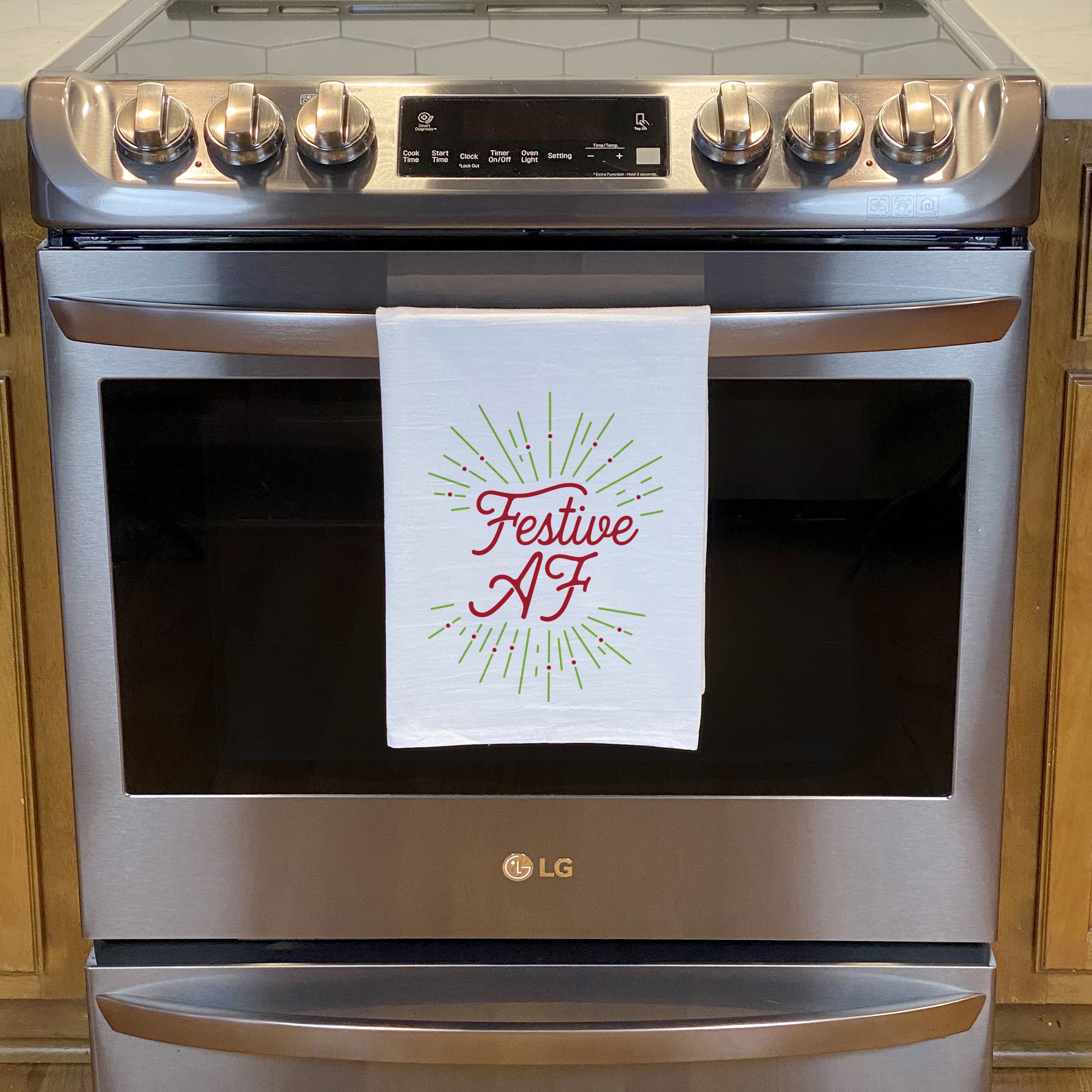 RubiaRojo Holiday Kitchen Towel β Festive AF β White Flour Sack Hand Towel