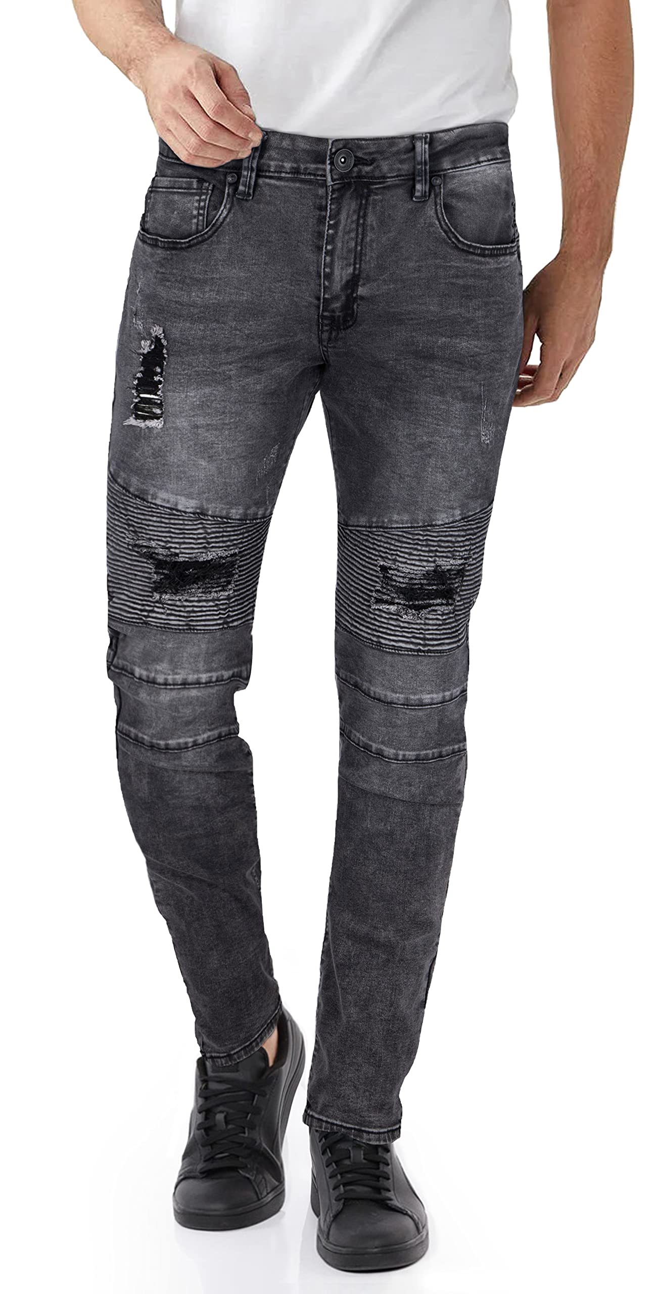 RAW X Mens Jeans Slim Fit, Washed Ripped Distressed Moto Stretch Denim Biker Pants for Men, 99119-black Wash, 34W x 32L