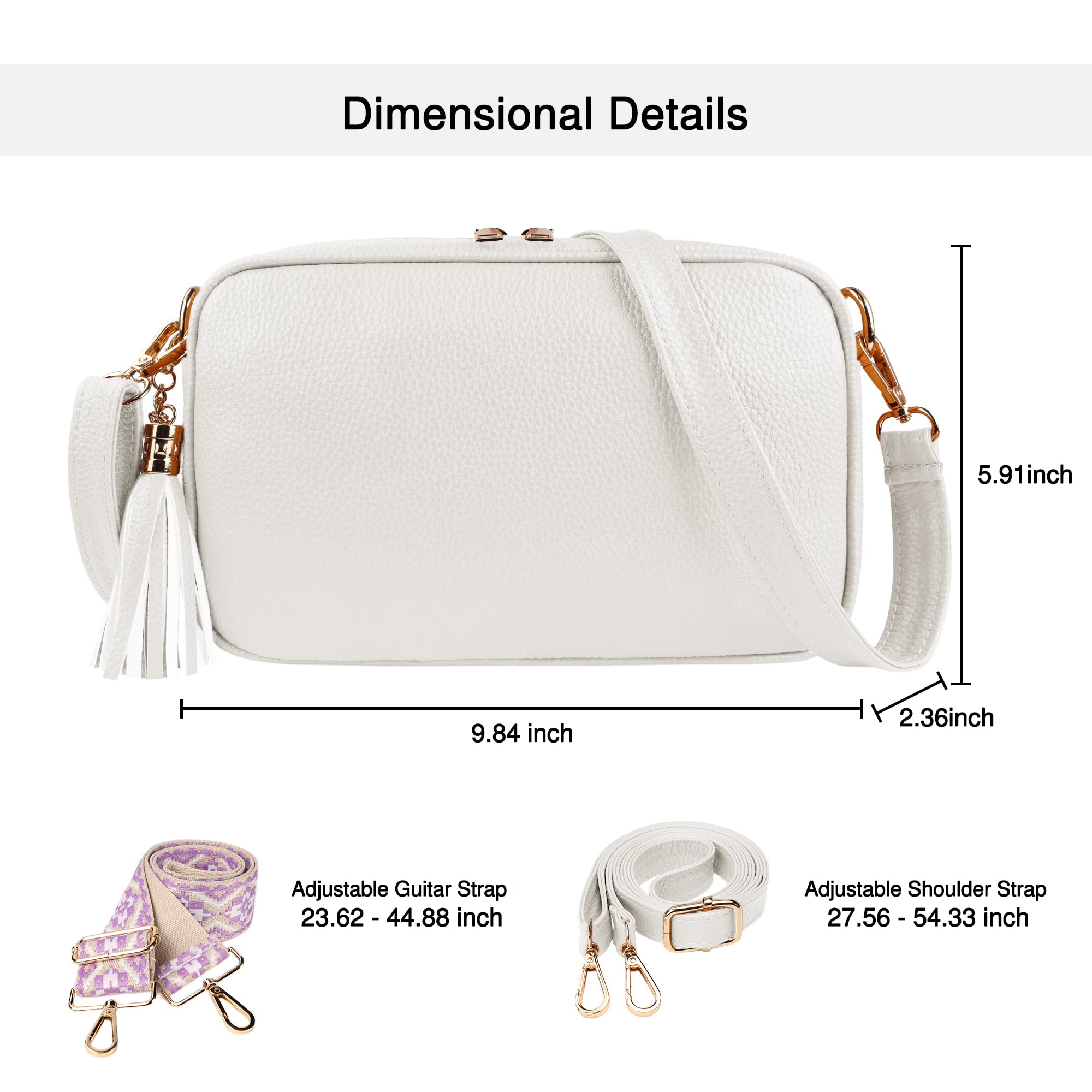 Youjaree Crossbody Bag for Women Trendy Shoulder Bag Everyday Purse Handbag with Tassel and Two Detachable Adjustable Strap (White)