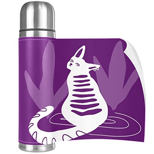 Stainless Steel Leather Vacuum Insulated Mug Cat Thermos Water Bottle for Hot and Cold Drinks Kids Adults 16 Oz