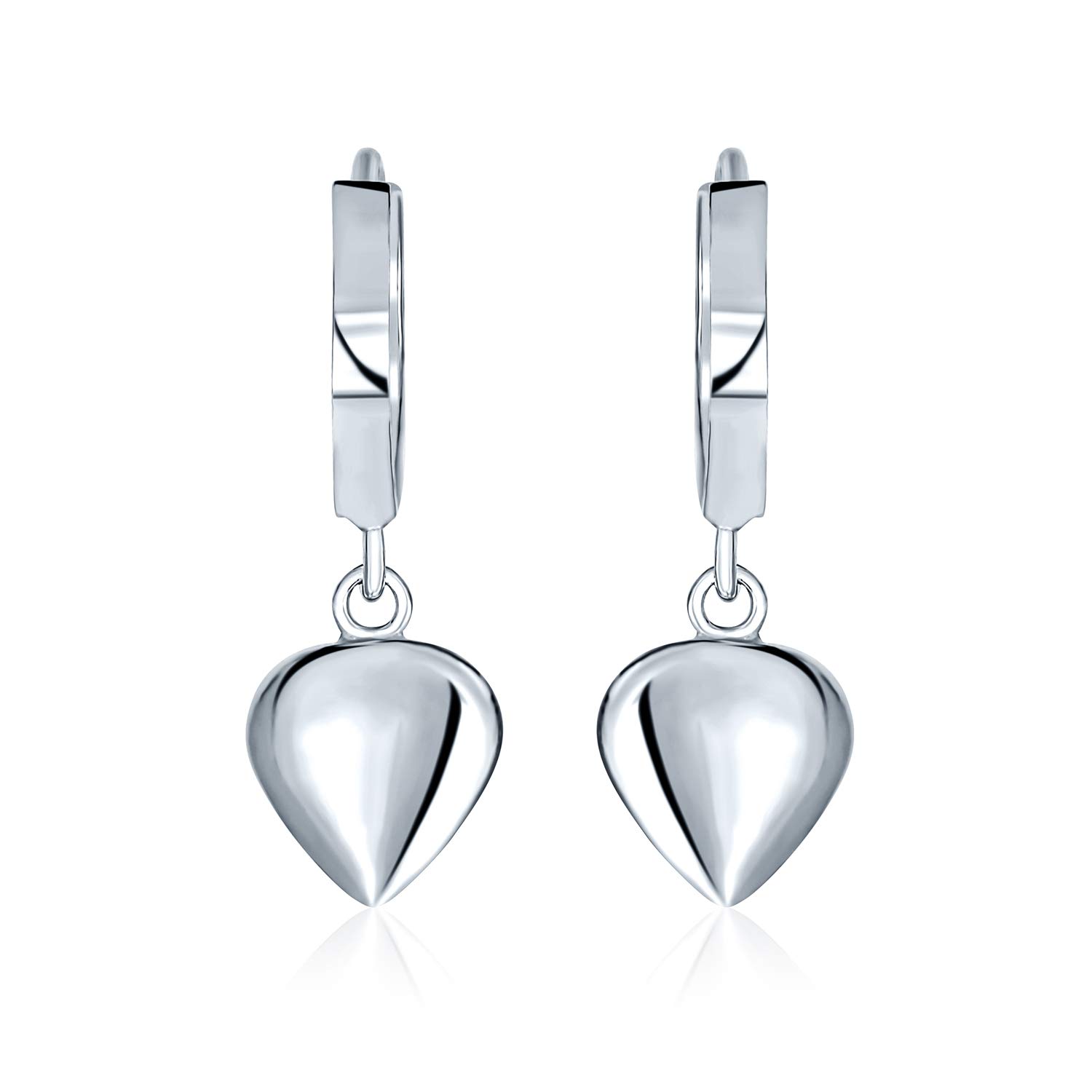 Romantic Love Dangle Charm Puff Heart Shaped Huggie Mini Hoop Earrings For Women Teens .925 Sterling Silver