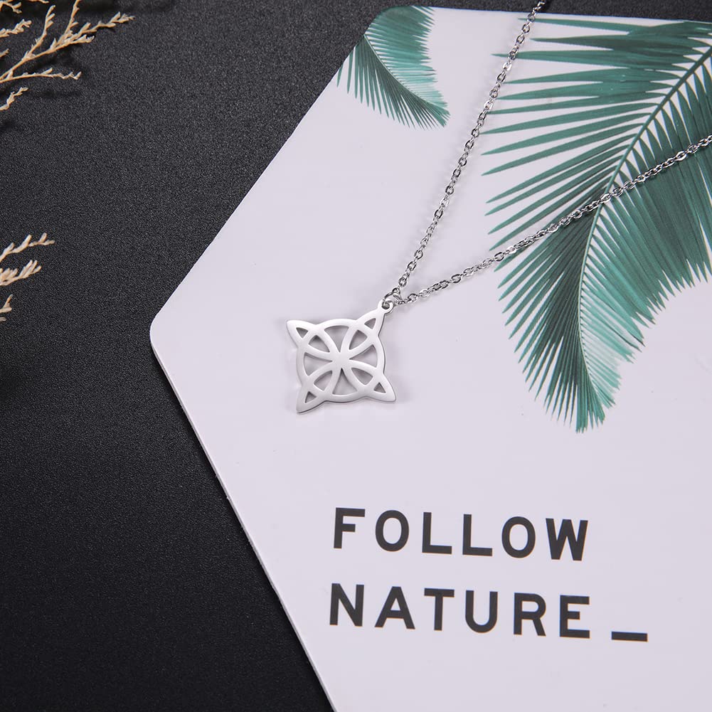 TEAMER Stainless Steel Witch Celtic Knot Witchcraft Necklace for Women Geometric Pendant Vintage Jewelry (Style 1 - Silver)