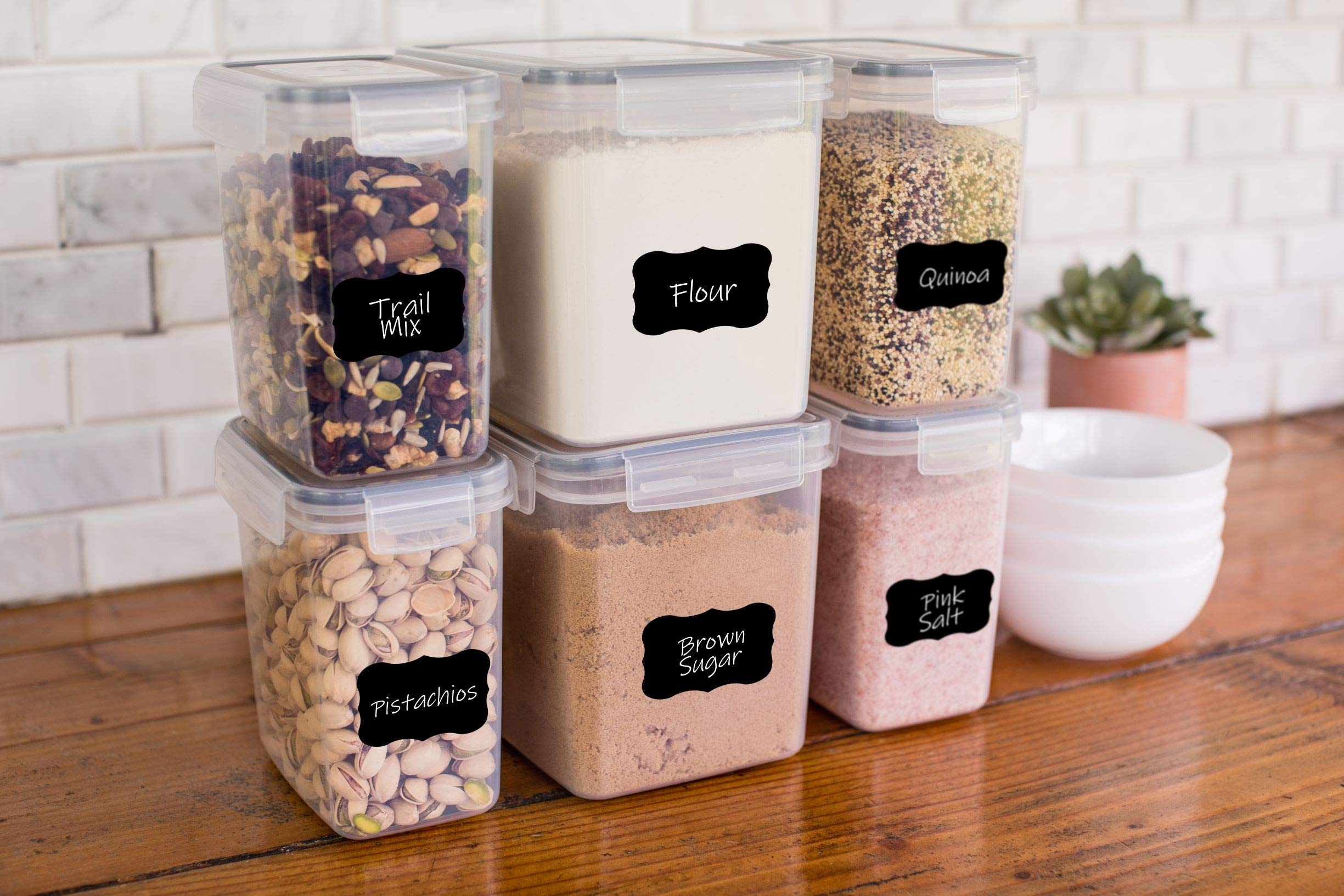 Simple Gourmet Airtight Food Storage Containers - Set of 6 Flour and Sugar Canisters for Pantry Storage and Organization - Marker & Labels Included