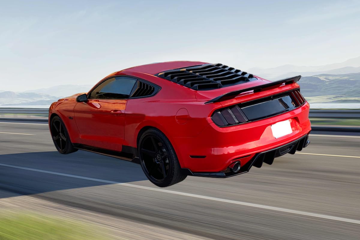 Rear Diffuser Compatible with 15-17 Ford Mustang HN Style 4 Fins Bumper Lip PP Black by IKON MOTORSPORTS