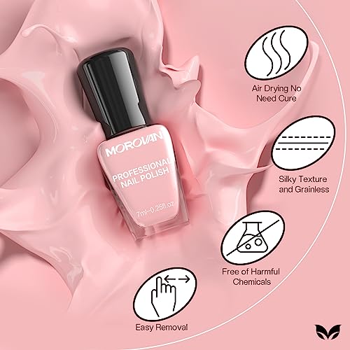 Morovan 15-Color Pink Air Dry Nude Nail Set - 0.25oz Non Gel Fingernail Polish Kit Gift Set for Women