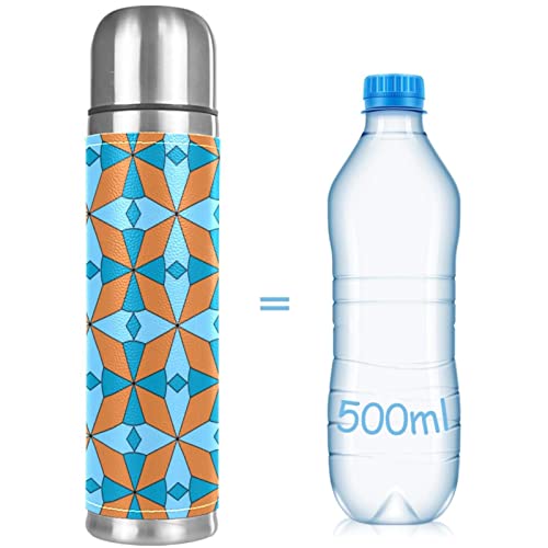 Stainless Steel Leather Vacuum Insulated Mug Geometry Thermos Water Bottle for Hot and Cold Drinks Kids Adults 16 Oz