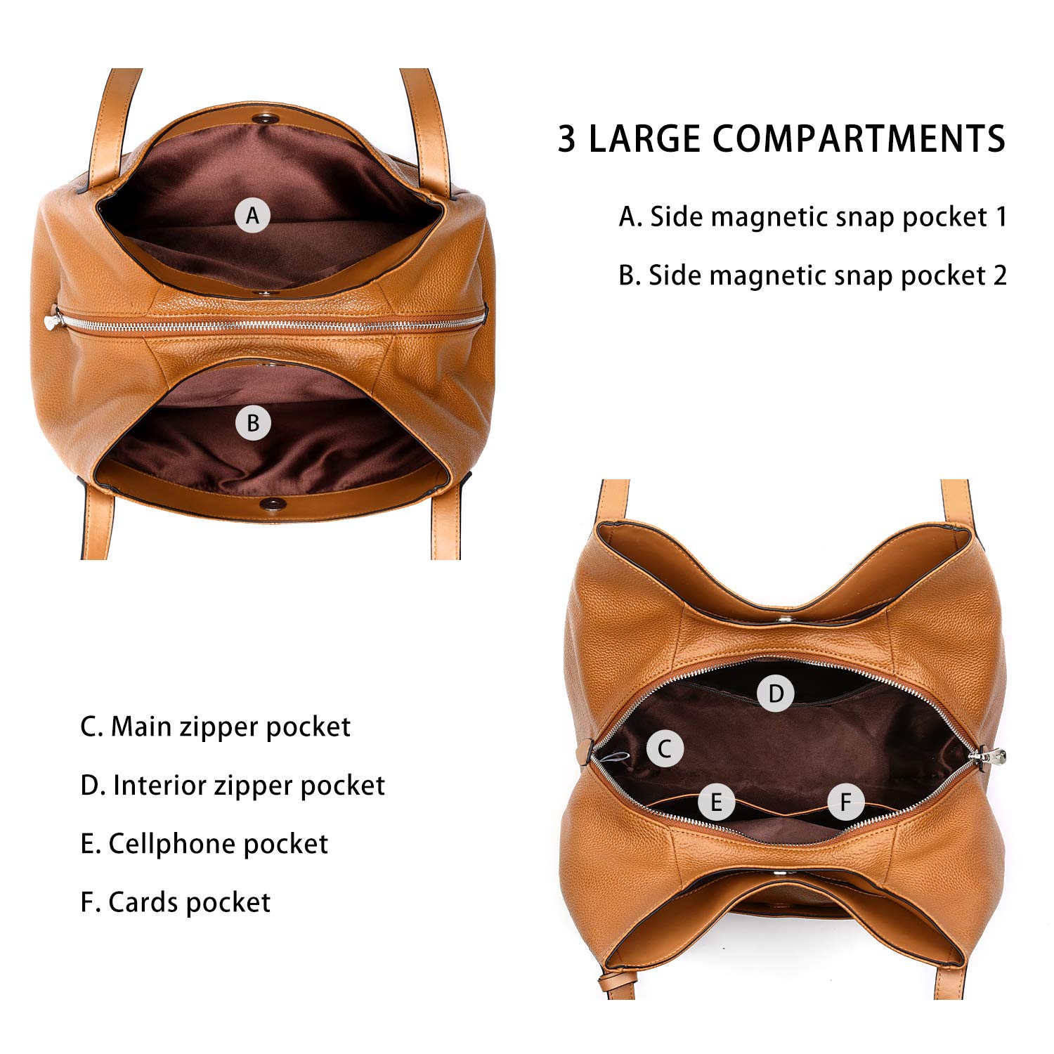 S-ZONE Women Shoulder Bag Leather Hobo Purses Medium Handbags Multi-pocket Tote with Tassel