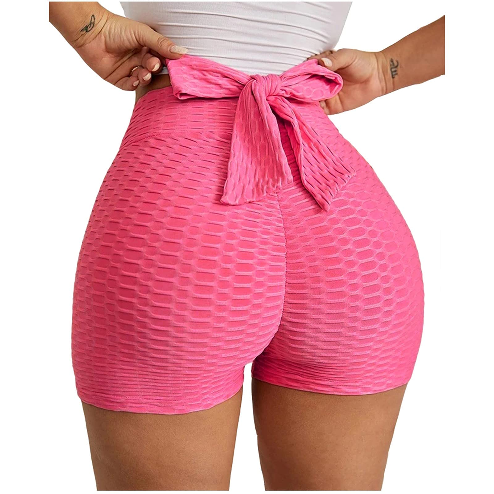 Women Shorts for Summer Short Pants Polyester Stretchy Yoga Ladies (Hot Pink, L)