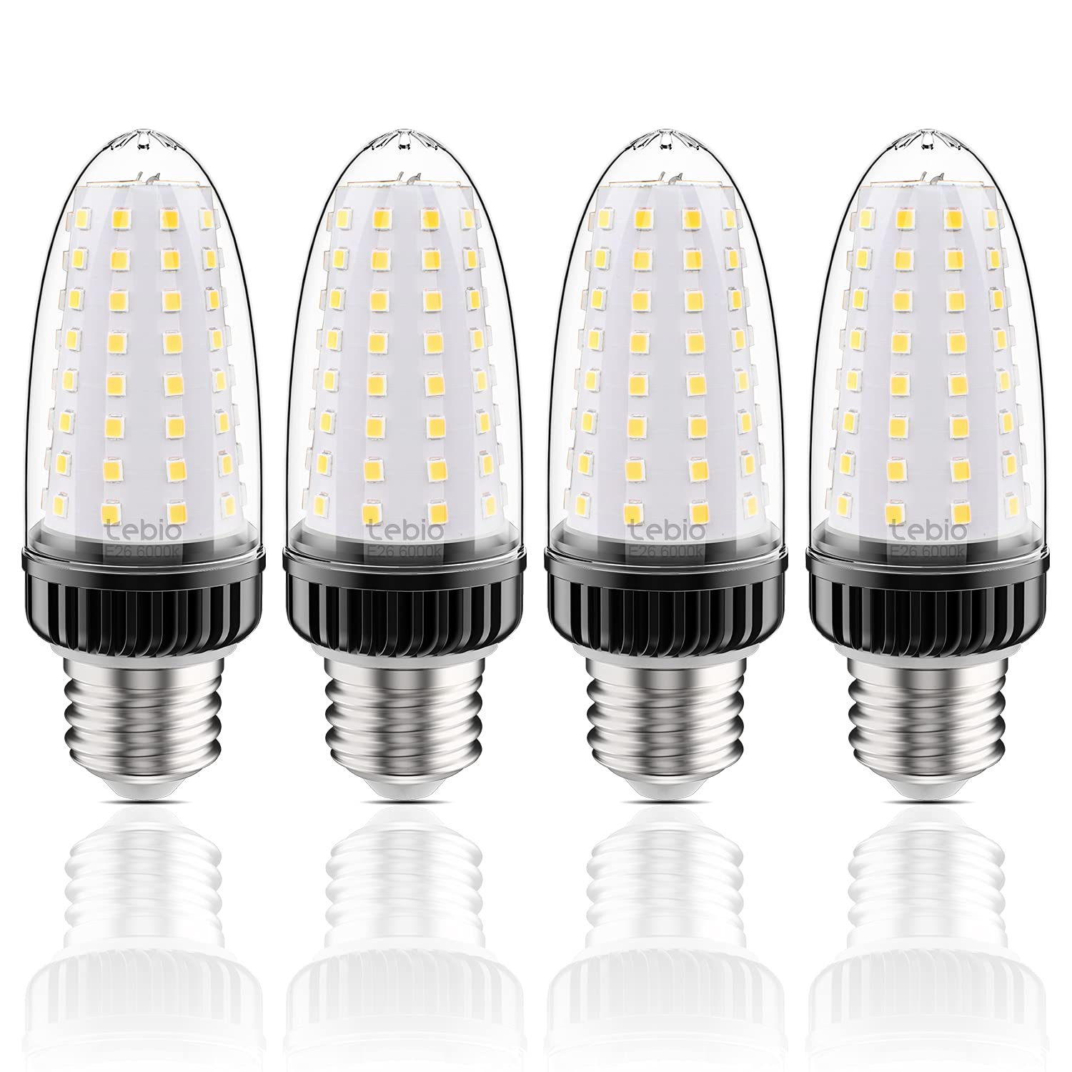 tebio LED E26 Candle Bulb 20W Middle Edison Screw Corn Bulb, 6000K Daylight White, 150W Incandescent Equivalent, Non-dimmable Candelabra Light Bulb, 4-Pack