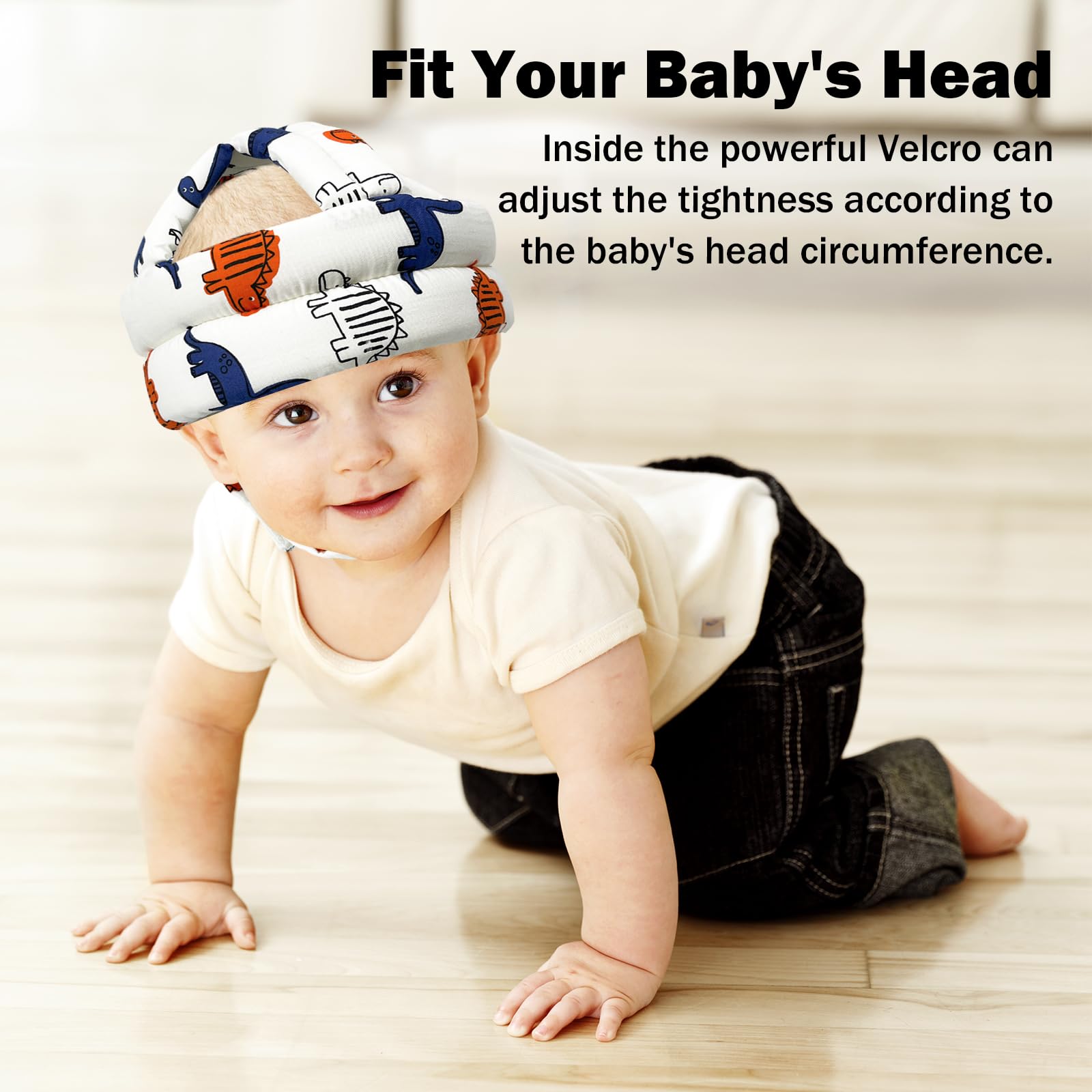 REFLYAWAY Baby Head Protector for Crawling Walking, Baby Helmet Adjustable No Bumps and Soft Cushion, Infant Safety Cap for Kid Learning to Walk (Staly G)