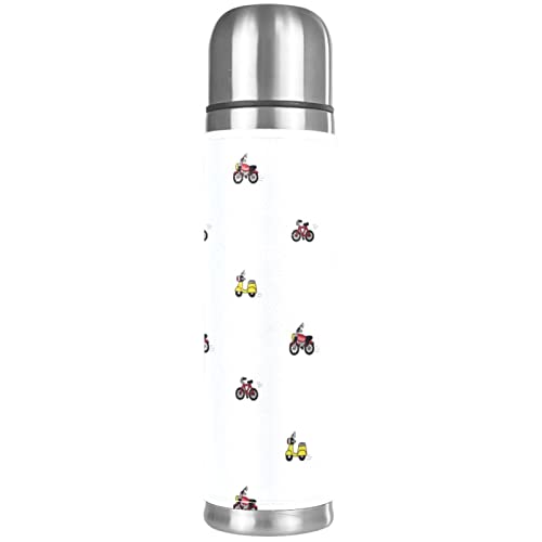Stainless Steel Leather Vacuum Insulated Mug Motorcycle Thermos Water Bottle for Hot and Cold Drinks Kids Adults 16 Oz