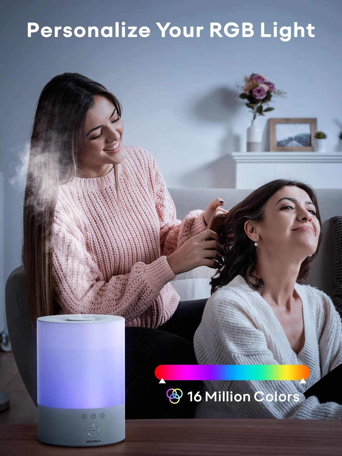 VOCOlinc 2.5L Cool Mist Humidifiers for Bedroom, Smart Humidifier with Auto-target, 16 Million Color, Humidifier for Plants Baby, Work with Apple HomeKit Home, Alexa, Google