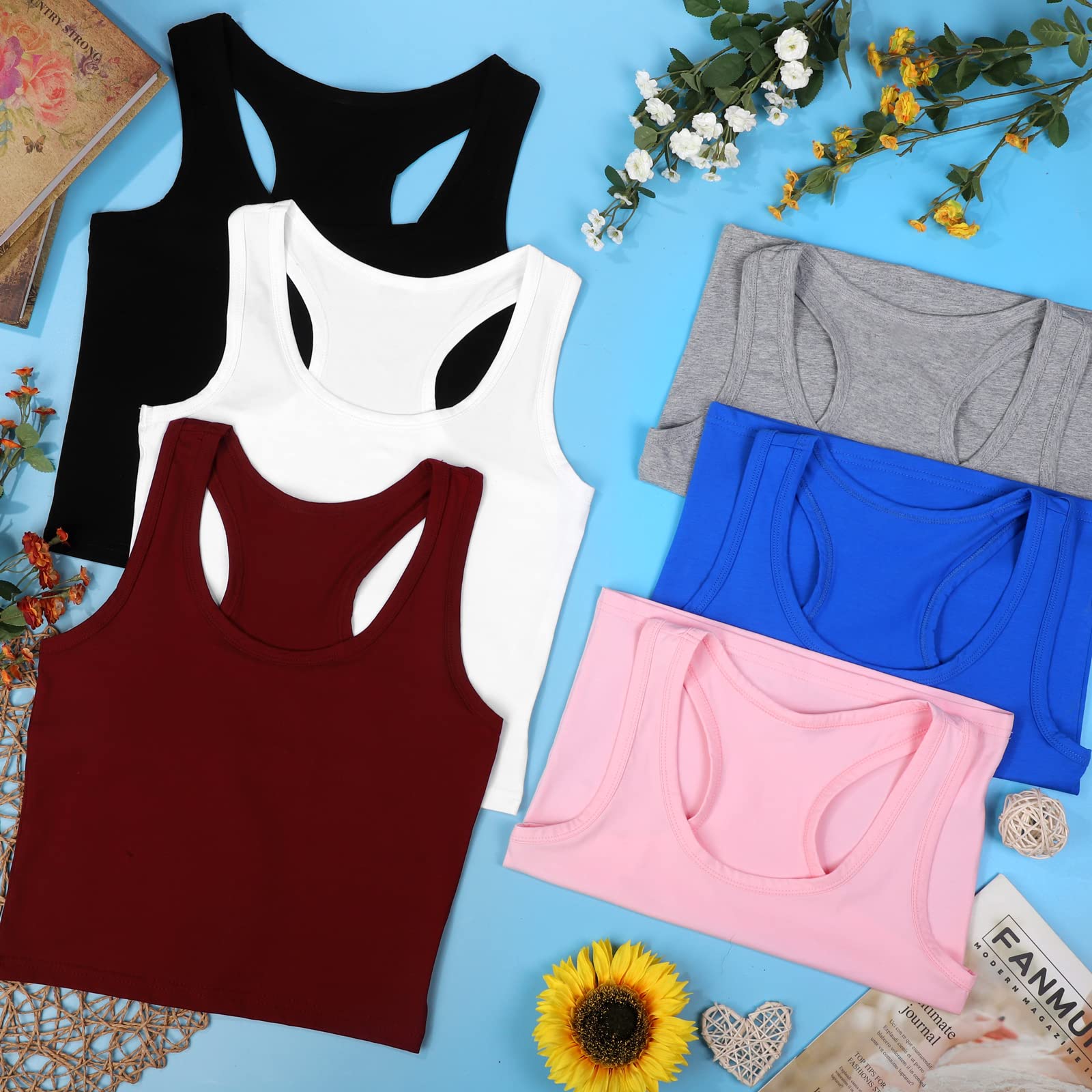 URATOT 6 Pieces Basic Crop Tank Tops Sleeveless Athletic Sport Top Workout Cotton Top Yoga Running Top for Women