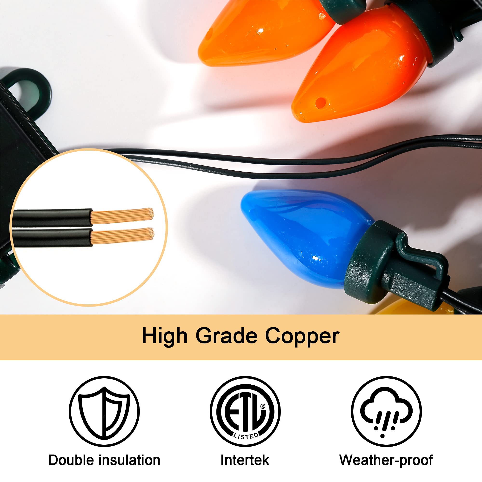 RECESKY C7 Bulbs Christmas String Lights with Remote - 50 LED 24ft Battery String Lights for Outdoor Indoor - Fairy Christmas Lighting for Garland Wreath House Party Xmas Tree Christmas Decorations