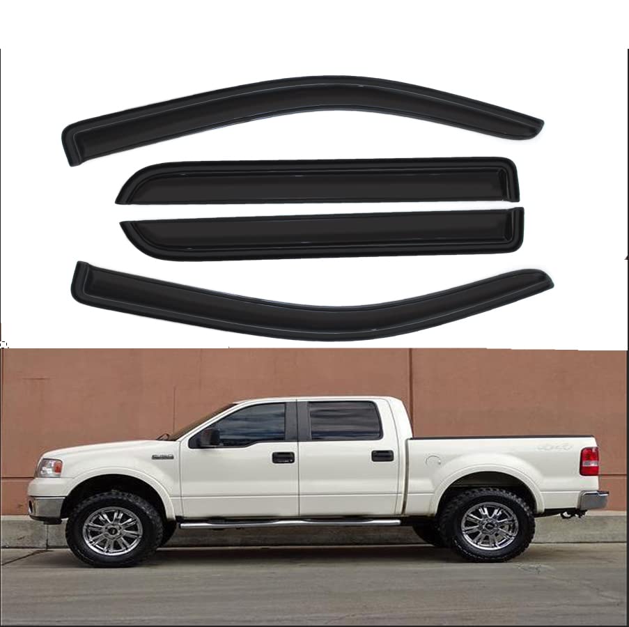 Outside Mount Window Visors Sun Rain Guards Deflectors fit 2009-2014 Ford F-150 SuperCrew 2010-2014 SVT Raptor SuperCrew