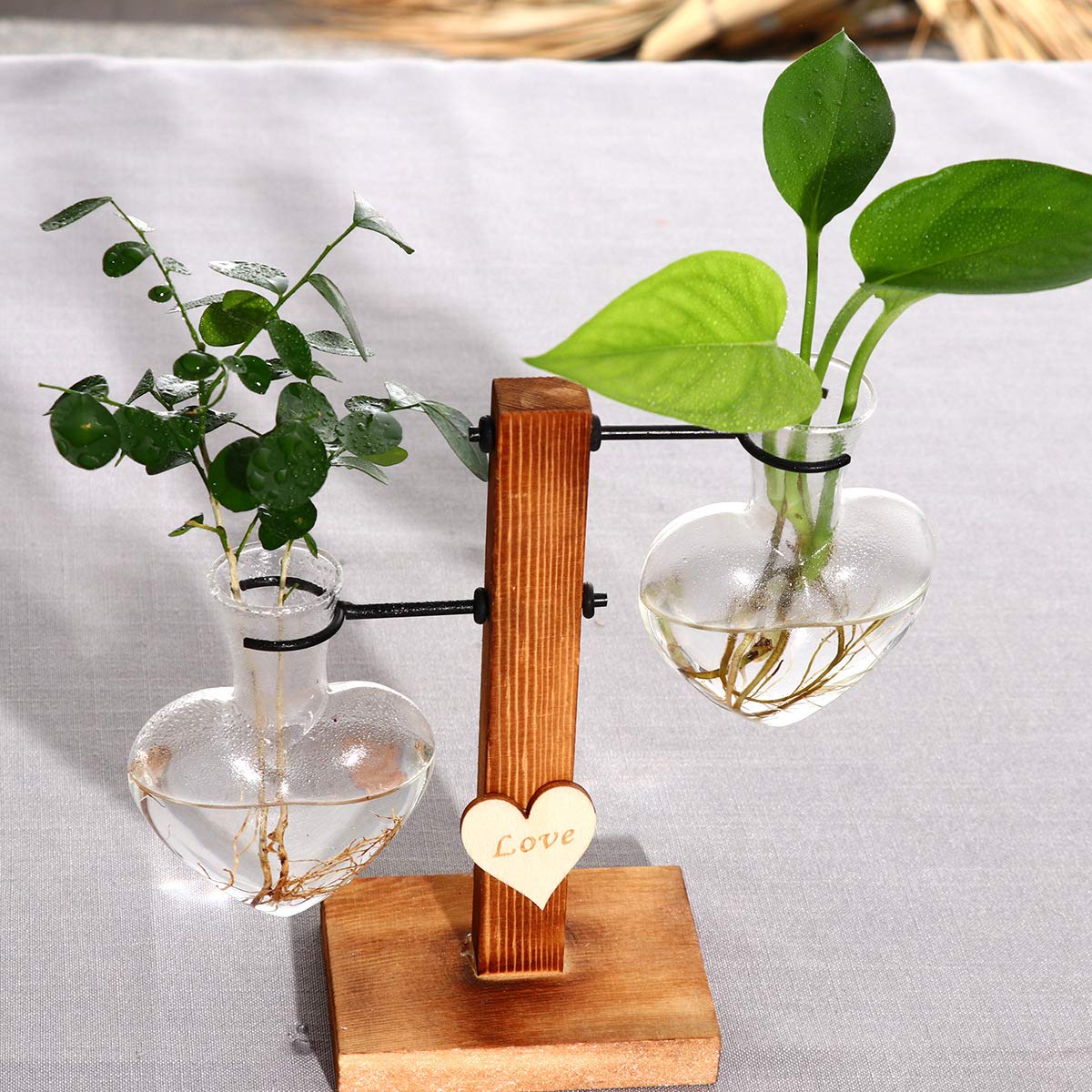 NEWCOMDIGI Hydroponic Vase, Heart Shaped Glass Planter Vase, Creative Desktop Bulb Vase for Home Garden Office Wedding Decoration (2 Vases)