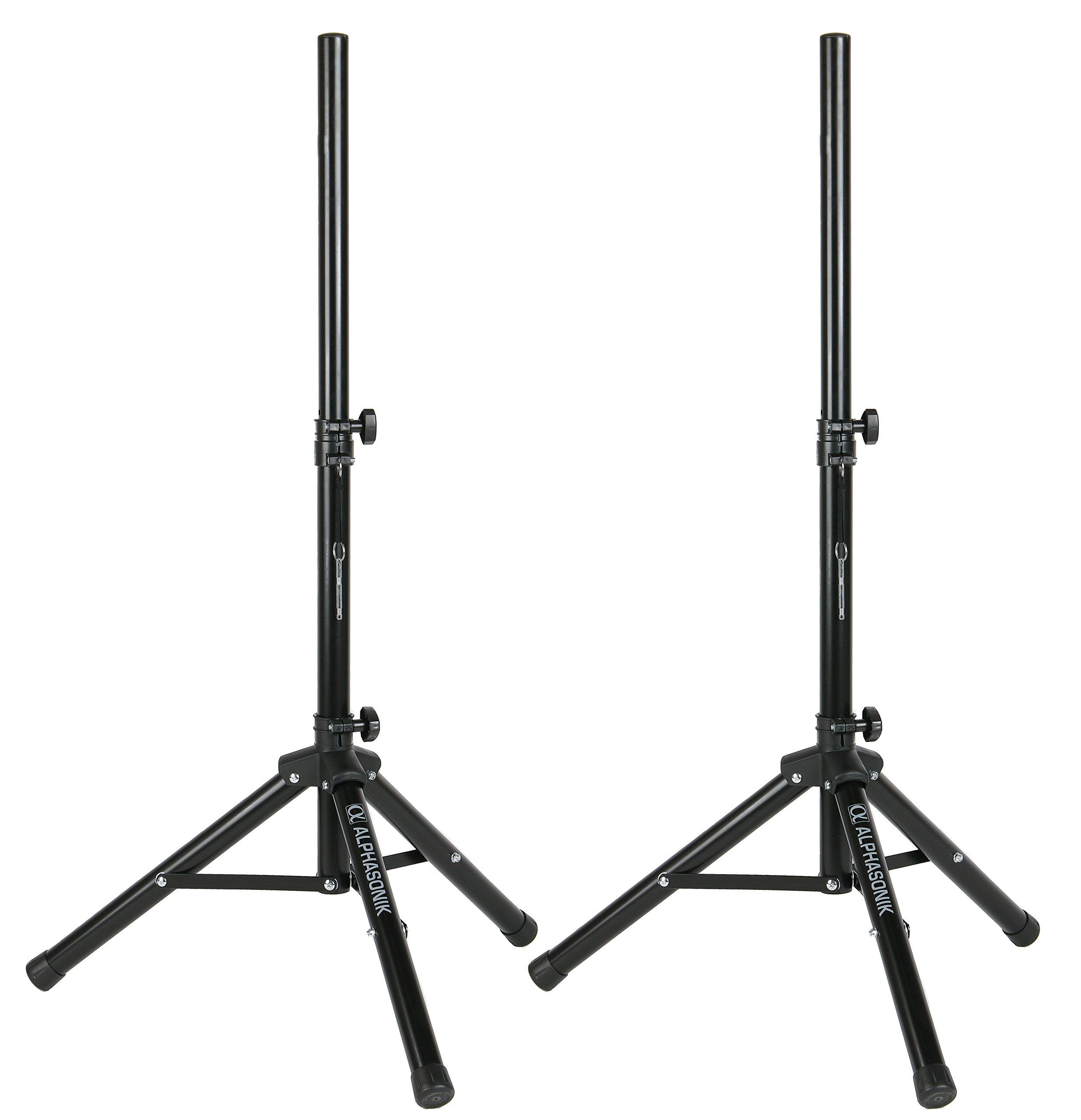 Pair Alphasonik All-in-one 12" Powered 1500W PRO DJ Amplified Loud Speakers with Bluetooth USB SD Card AUX MP3 FM Radio PA System LED Lights Karaoke Mic Guitar Amp 2 Tripod Stands Cable and Microphone