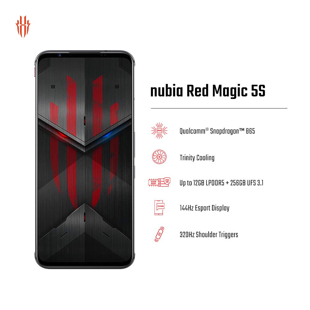 nubia RedMagic 5S Gaming Phone 8GB RAM + 128GB ROM/Smartphones with Qualcomm Snapdragon 865/144Hz: Refresh Rate 6.65″ AMOLED Display/64MP Triple Camera(Silver