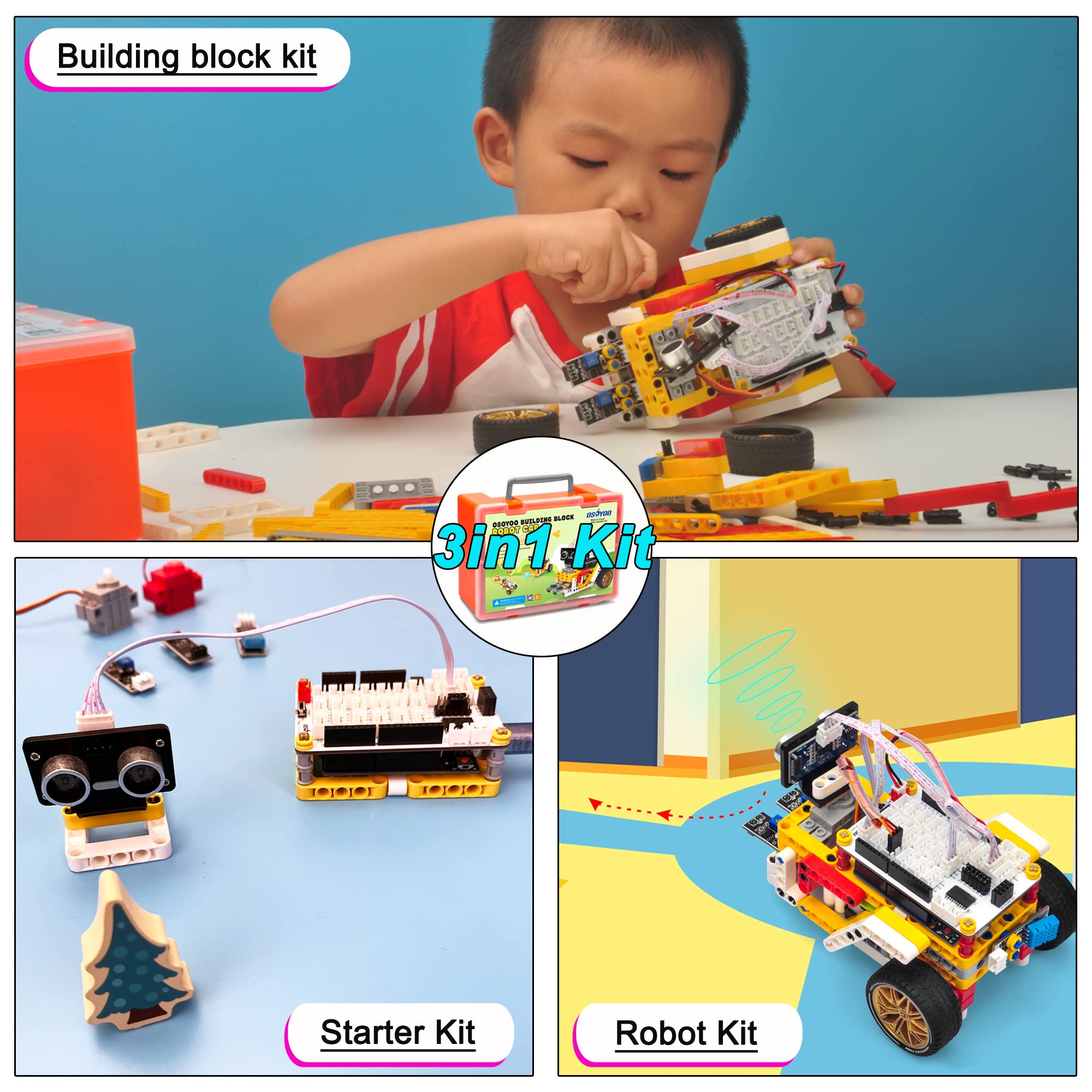 OSOYOO Building Block Robot car kit for Arduino as STEM Toy Gift for Kids Teenagers Adults to Learn Program Electronic Circuits, WiFi IOT Mechanical