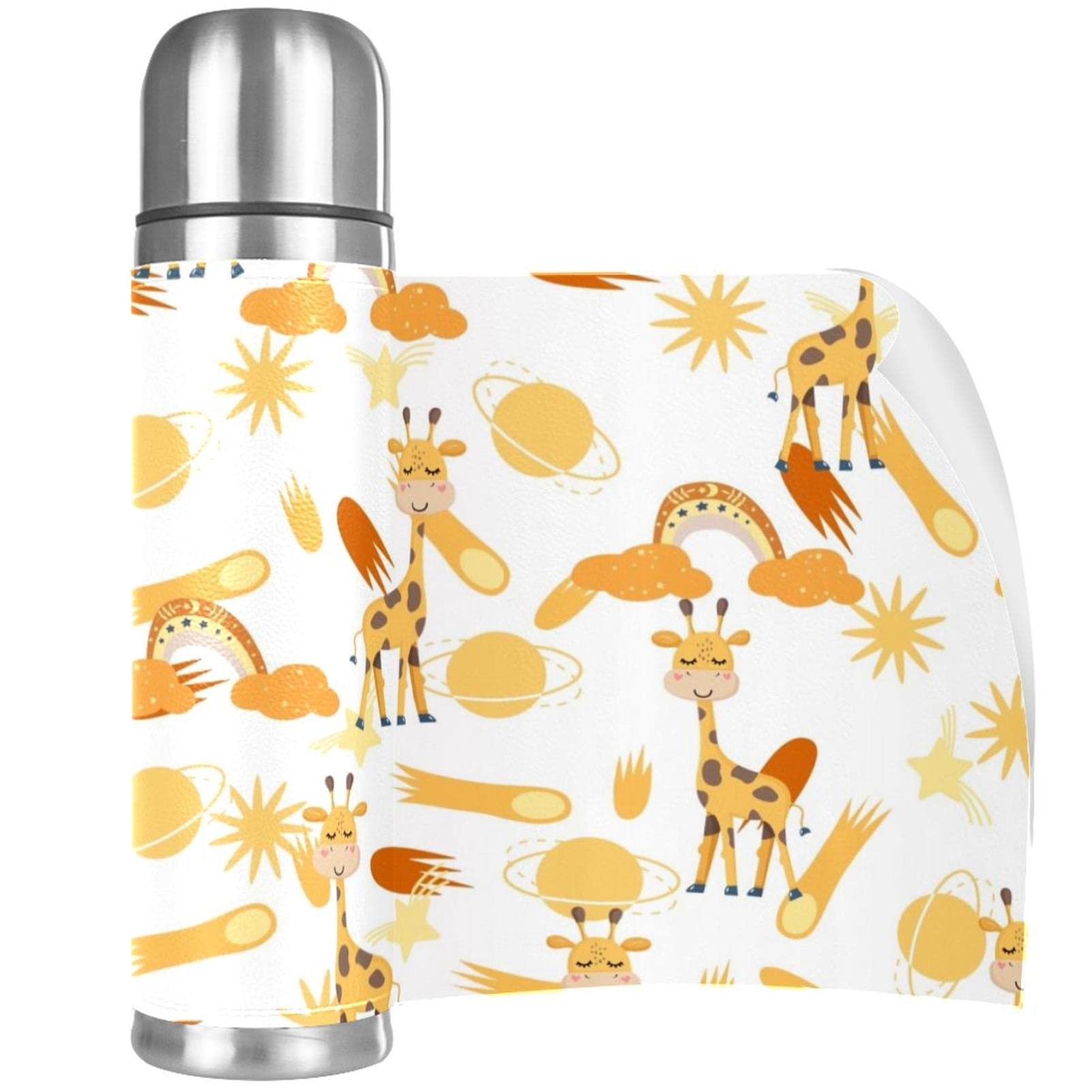 Stainless Steel Leather Vacuum Insulated Mug Giraffe Thermos Water Bottle for Hot and Cold Drinks Kids Adults 16 Oz