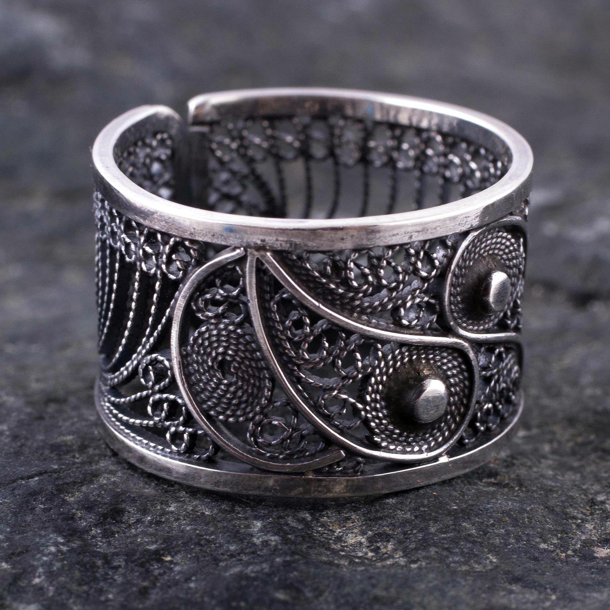 NOVICA Artisan Handmade .925 Sterling Silver Filigree Ring Oxidized No Stone Band Peru 'Yin and Yang'