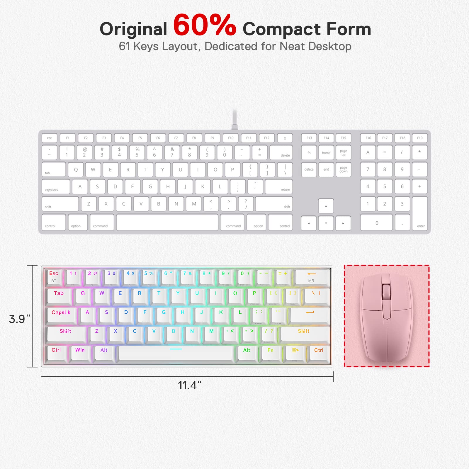 Redragon K530 Pro Draconic 60% Wireless RGB Mechanical Keyboard, BT/2.4Ghz/Wired 3-Mode 61 Keys Compact Gaming Keyboard w/Hot-Swap Socket, Free-Mod Plate Mounted PCB & Tactile Brown Switch