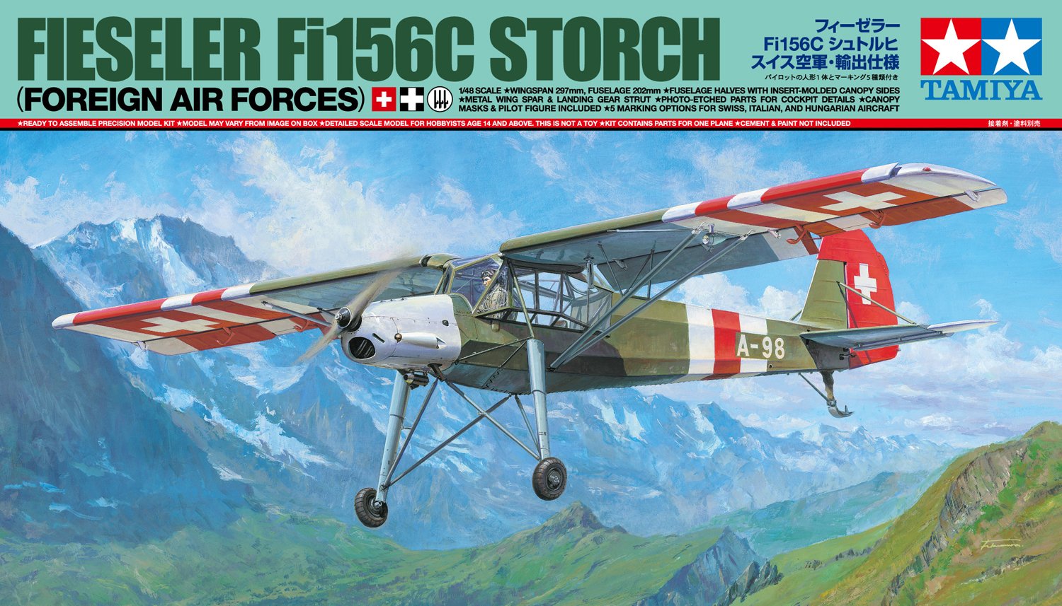 Tamiya Fieseler Fi 156 Storch Plastic Model Kit, 1/48 Scale, Black