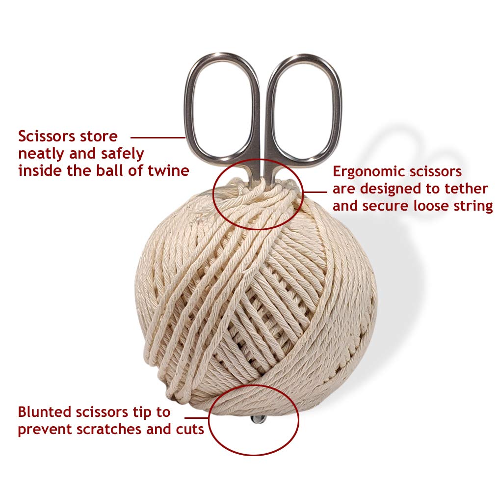 SpitJack Butcher's Cooking and Kitchen Twine. All Cotton White String for Meat Trussing, Garden and Crafts.16 Strand String for Butcher, Baker, and Cheese Making. 185 Feet. SS Kitchen Scissors.
