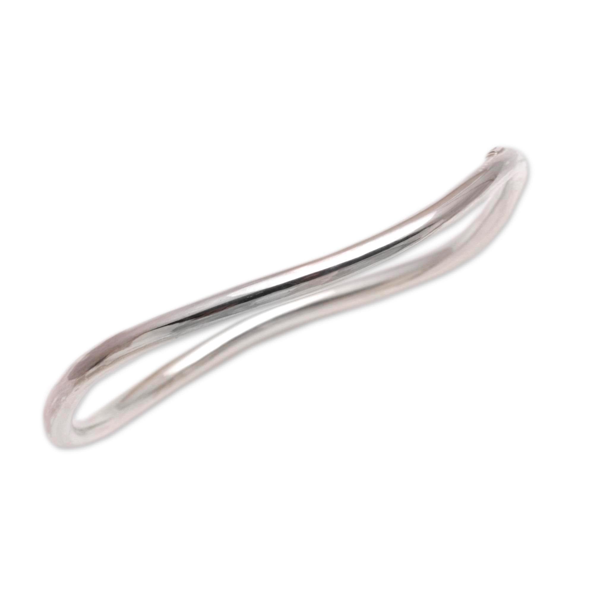NOVICA Artisan Handmade .925 Sterling Silver Bangle Bracelet Polished Round Indonesia 'Simplicity in The Round'