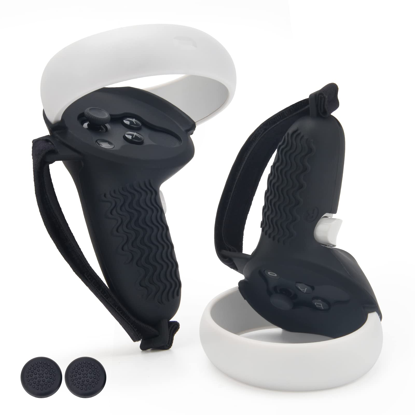 Windspeed Controller Grips Cover for Oculus/Meta Quest 2, Black Silicone Anti-Throw VR Handle Cover with Adjustable Straps for Oculus Quest 2 Accessories Soft VR Handle Protective Sleeve