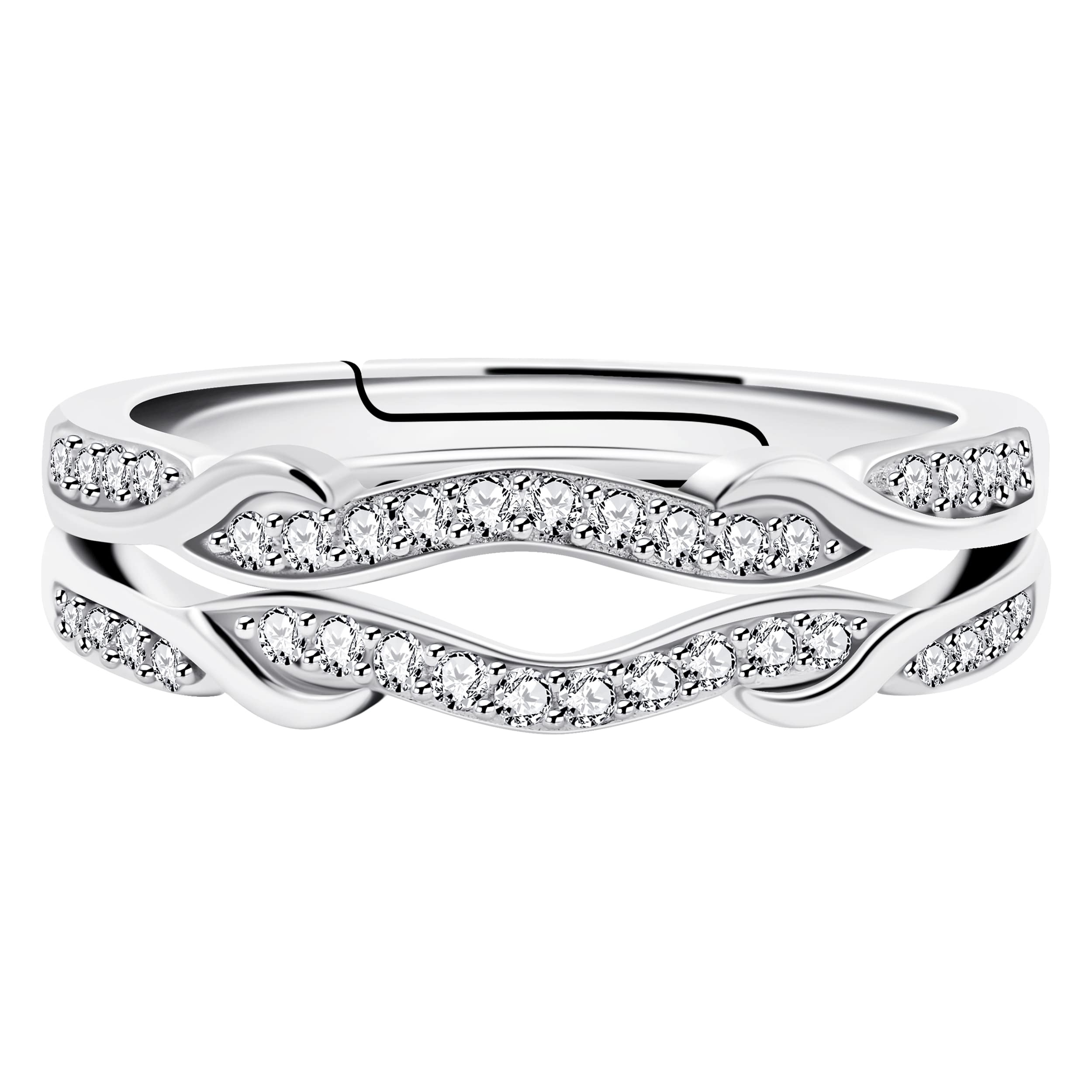 Uloveido Sterling Silver Infinity Bypass Engagement Ring Cubic Zirconia Double Wedding Band Guard Enhancer Y1522 (Size 7)