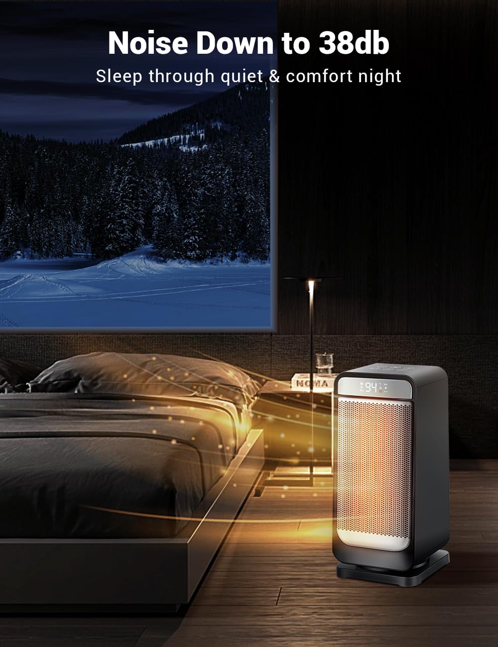 Wind Talk Space Heaters for Indoor Use, 1500W Ceramic Electric Heater, Portable Heater with Thermostat, Oscillating Room Tower Heater Safety for Office Bedroom Use with 4 Modes, 24h Timer, LED Display