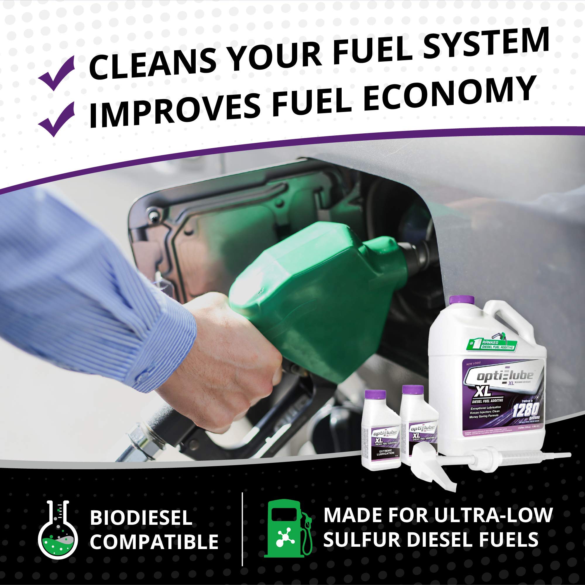 Opti-Lube XL Xtreme Lubricant Diesel Fuel Additive: 1 Gallon with Accessories (HDPE Plastic Hand Pump and 2 Empty 4oz Bottles) Treats up to 1,280 Gallons