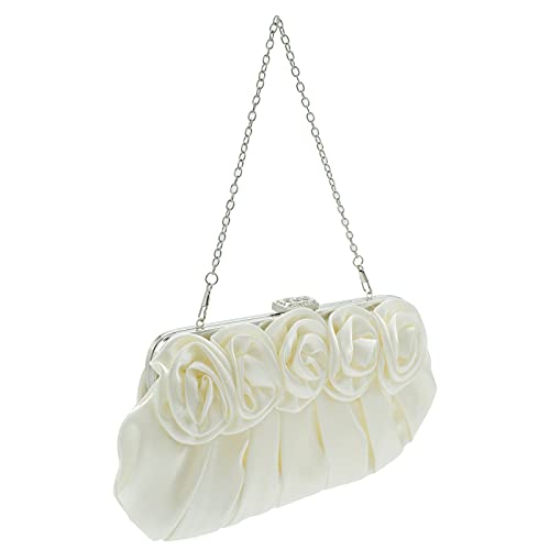 Ro Rox Carrie Retro Vintage Pleat & Roses Evening Prom Party Clutch Handbag Bag - Ivory