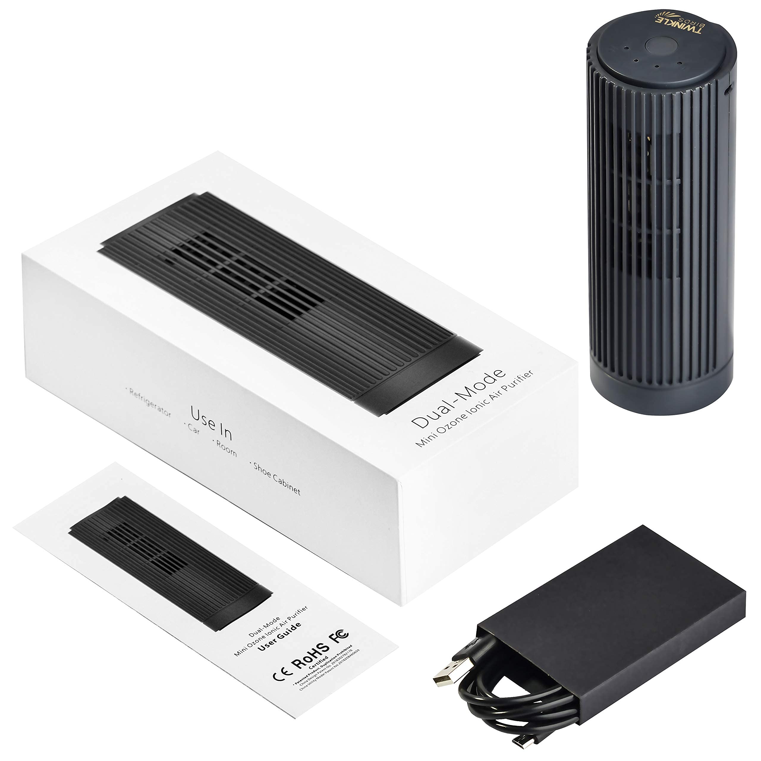 Portable Ozone Air Purifier - Travel Size Air Cleaner Ionizer - Rechargeable Anti-Microbial Ionizer for Car, Travel, Kitchen, Fridge - Dark Grey