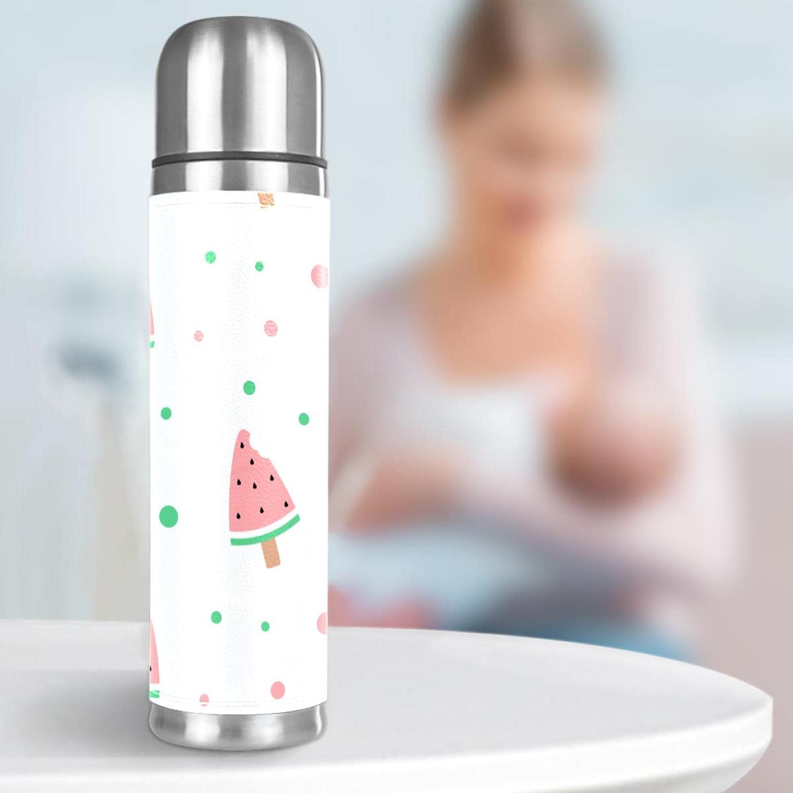Stainless Steel Leather Vacuum Insulated Mug Summer Watermelon Ice Cream Thermos Water Bottle for Hot and Cold Drinks Kids Adults 16 Oz