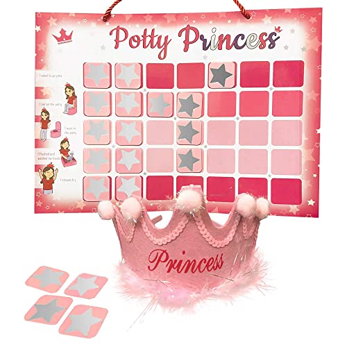 Potty Training Chart for Toddlers - Princess Themed Magnetic Potty Reward Chart with Star Magnets and Crown