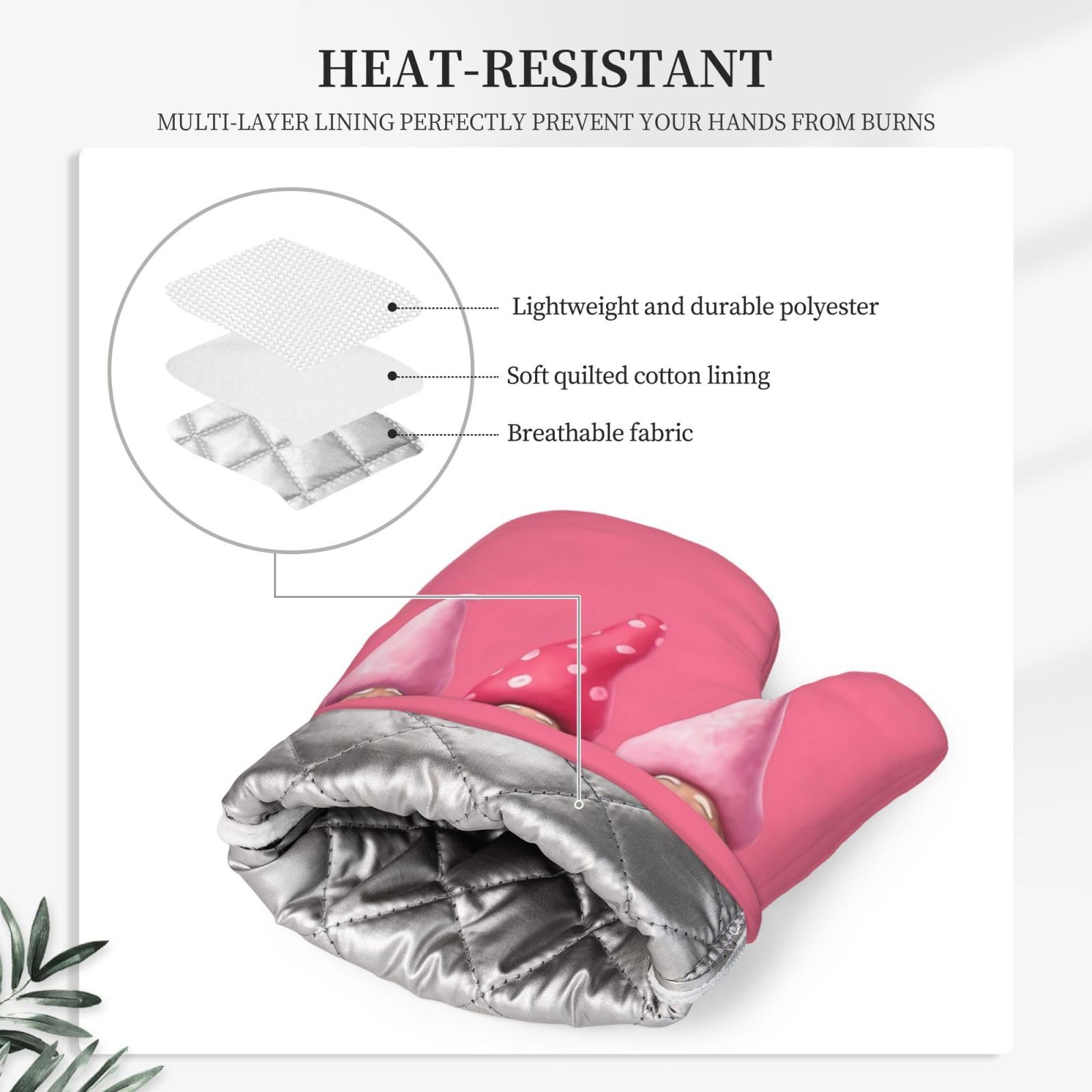 Oven Mitts Pot Holders Sets Pink Cute Gonme Silicone Oven Gloves Kitchen Accessories for Baking Cooking Dining