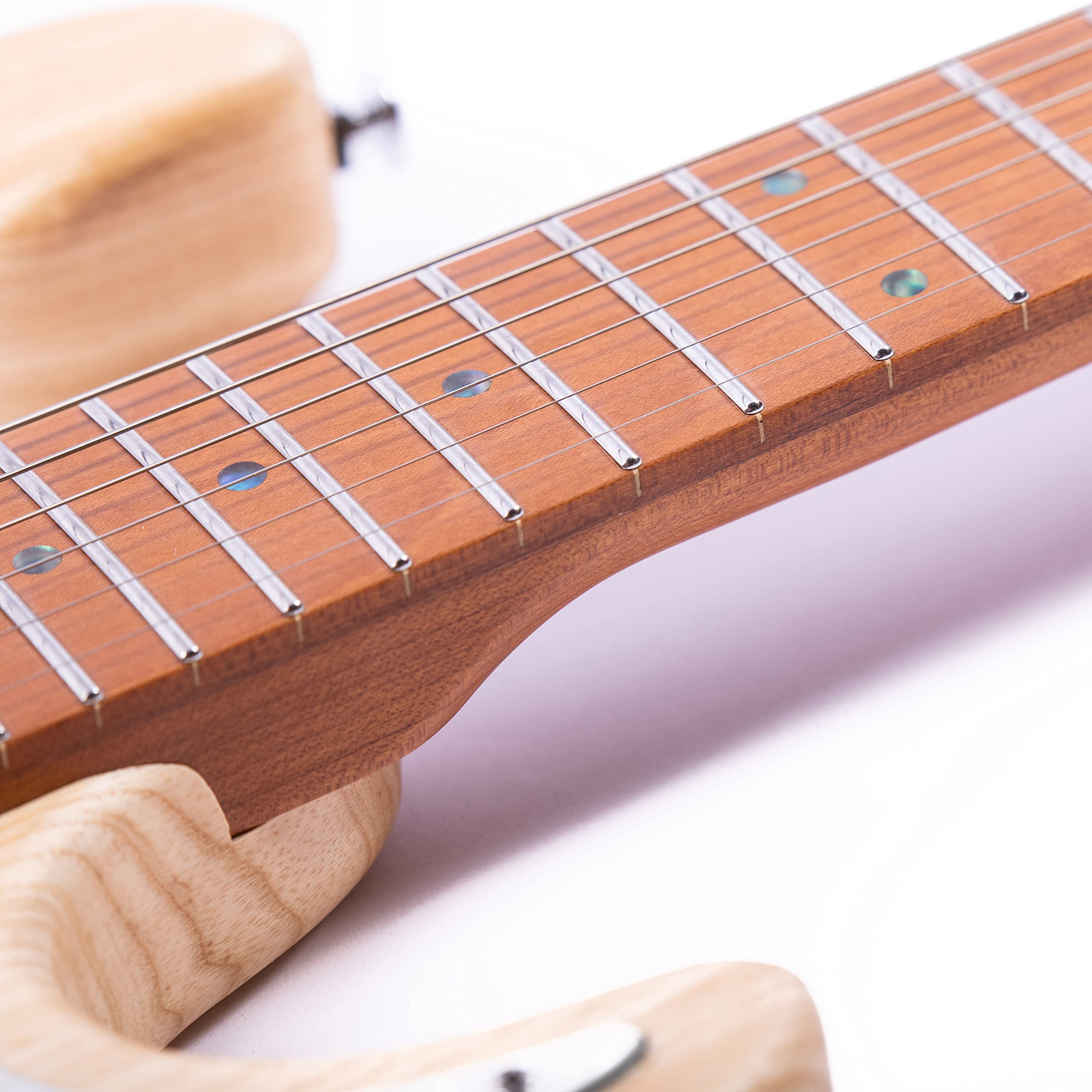 Volgoa VVS 6-String Solid Body Electric Guitar with Ash wood Body,Roasted Maple Neck and Stainless Steel Frets,Featuring Tremolo System, with Plastic Pearl Pickguard and String Tree (Natural)