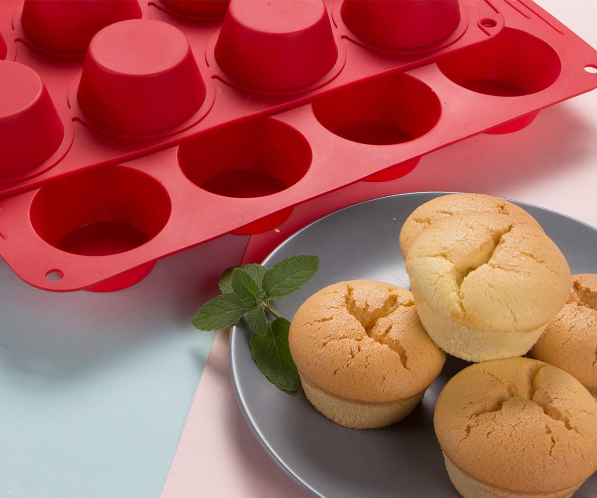 Webake Muffin Pan 12 Cup, European Silicone Cupcake Pan, Nonstick Muffin Tray Cupcake Liner Egg Muffin Tin, 2 Pack Baking Molds Silicone Bakeware