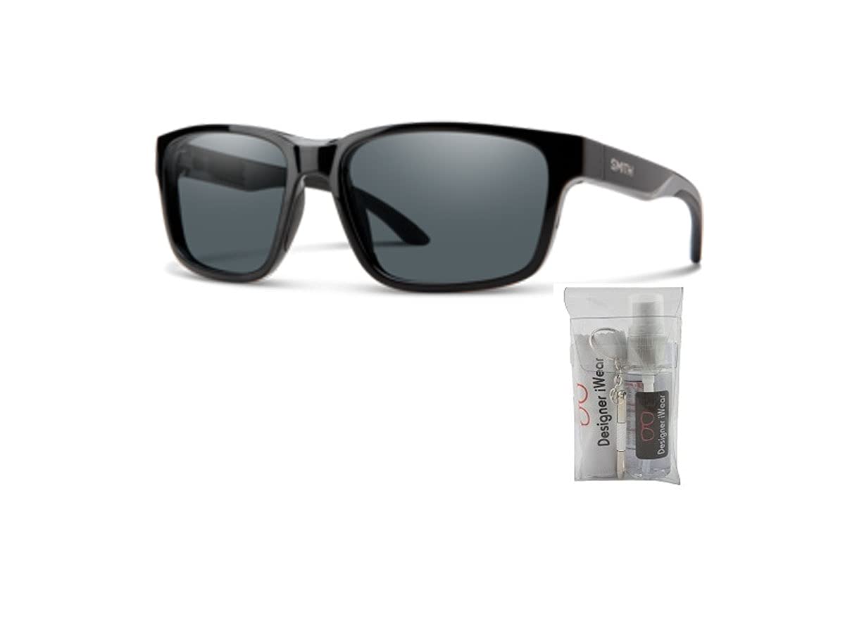 SMITH Basecamp 807/M9 58MM Black/Polarized Grey Rectangular Sunglasses for Men for Women + BUNDLE with Designer iWear Eyewear Kit