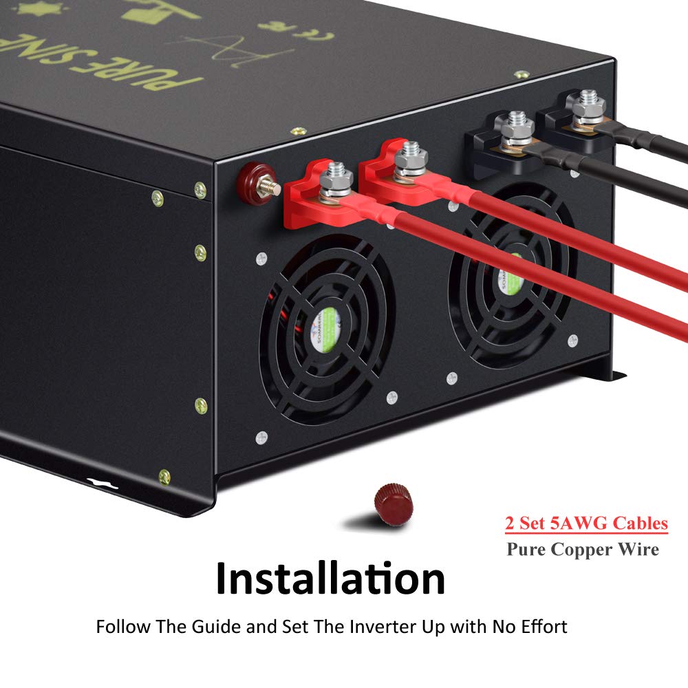 Reliable 5000W Continuous Power Heavy Duty Pure Sine Wave Power Inverter DC 12V to AC 110V 120V with Dual AC Outlets 41Amps Hardwire Terminal and LED Display for RV Car Solar System Emergency