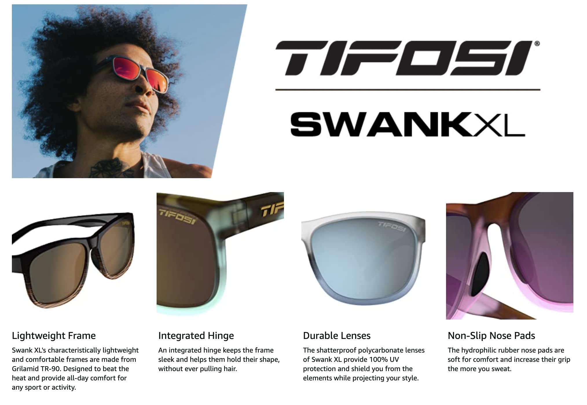 Tifosi Optics Swank XL Sunglasses (Satin Vapor, Smoke Lens with Red Mirror)
