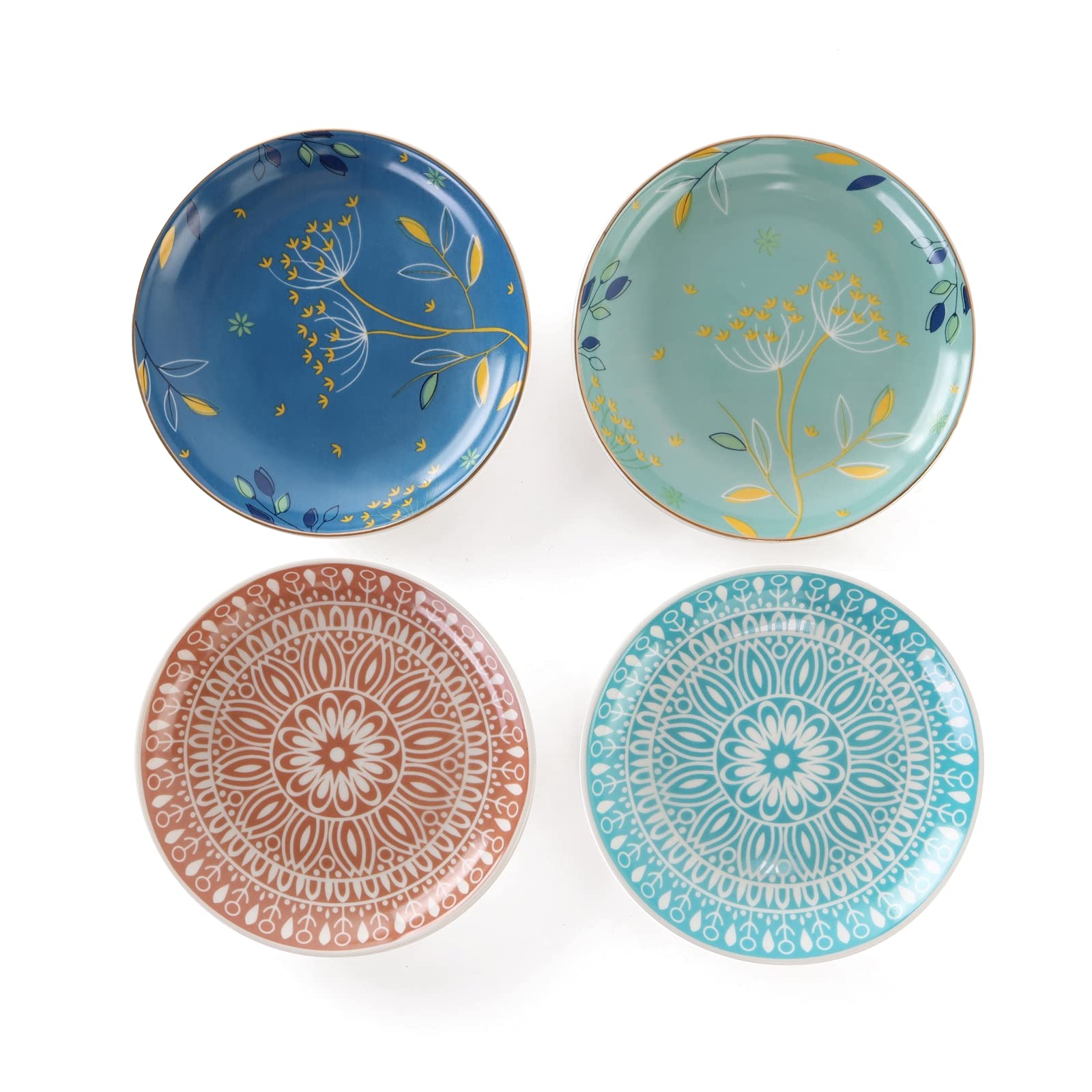 RUIMIC Ceramic Ring Dish Jewelry Tray,Bohemian/Boho Dandelion Decorative Organizer Trinket Dish with Golden,Home Decor Wedding Birthday Housewarming Gift for Her(Blue)